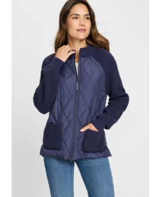 Olsen Women's Quilted Mixed Media Zip Front Cardigan - Macy's