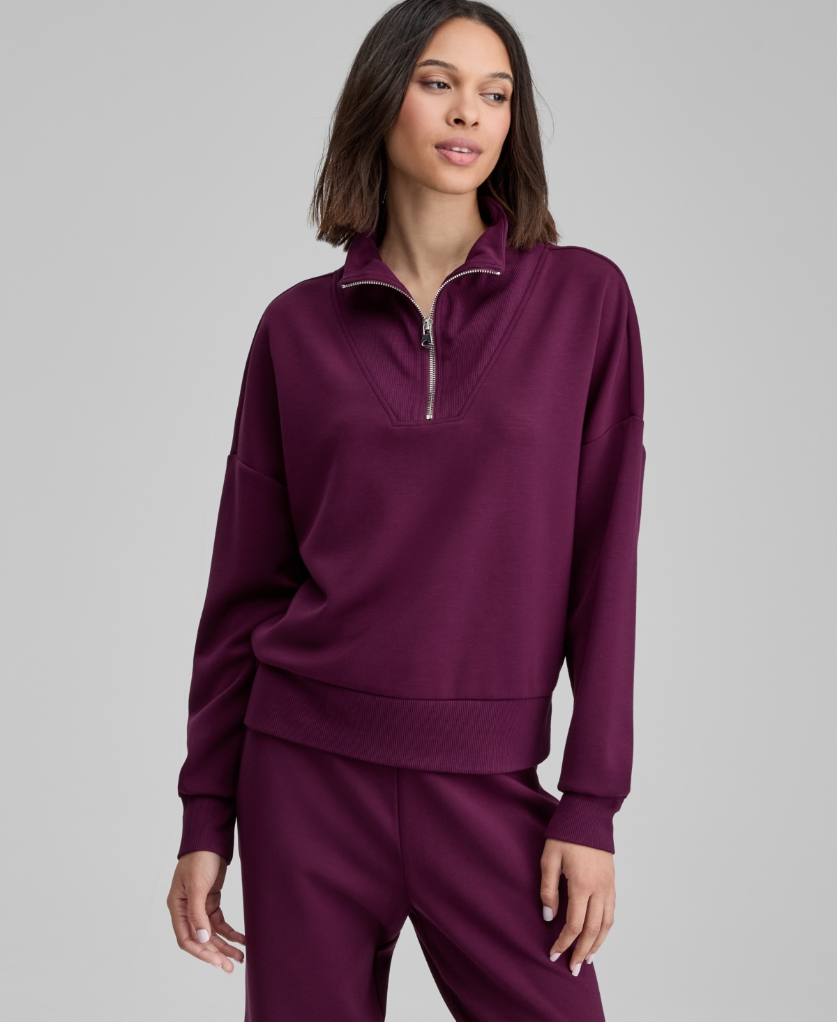 Click here for And Now This Petite Quarter-Zip Long Sleeve Top  M... prices
