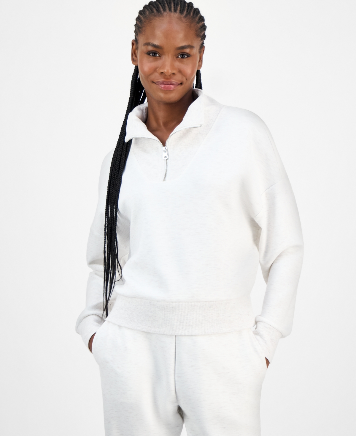 Click here for And Now This Petite Quarter-Zip Long Sleeve Top  M... prices