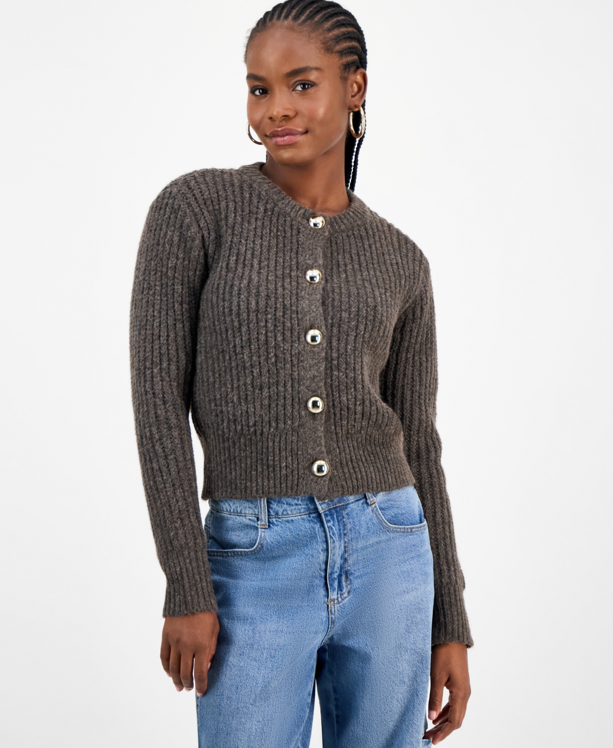 Click here for And Now This Petite Front-Button Long Sleeve Cardi... prices