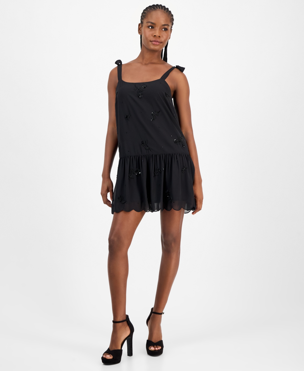 And Now This Womens Beaded-Front Mini Dress - Black