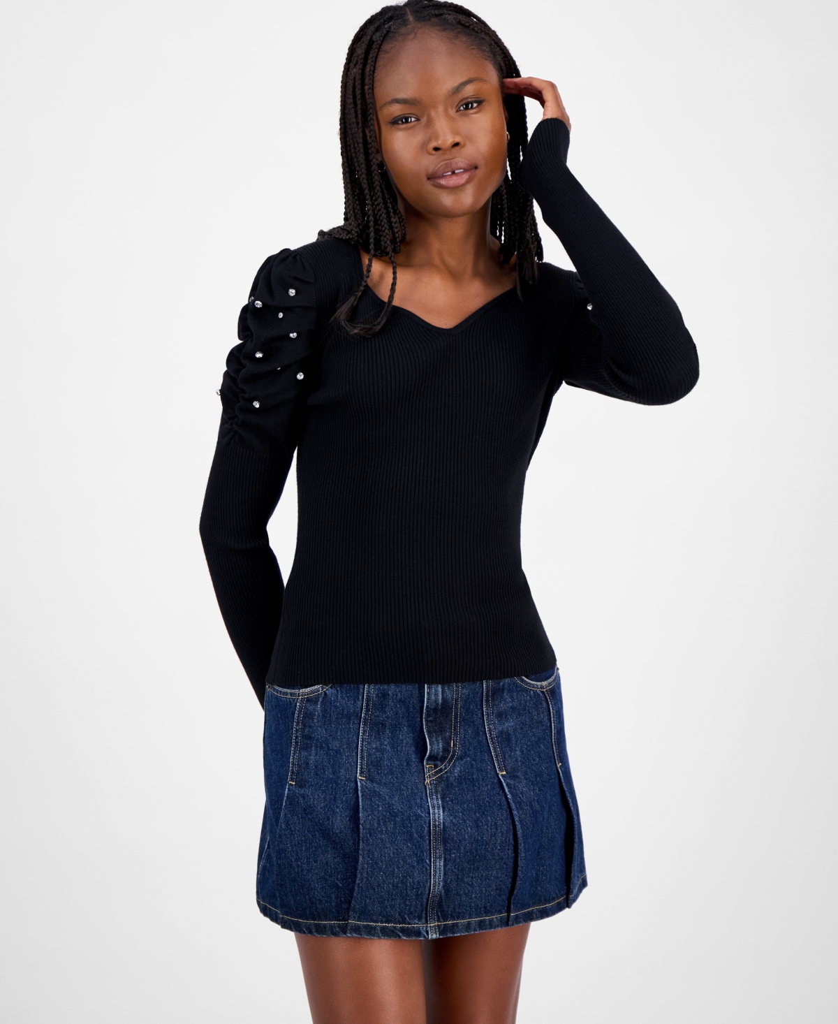 Click here for Madden Girl Juniors Puff-Shoulder Rhinestone Sweat... prices