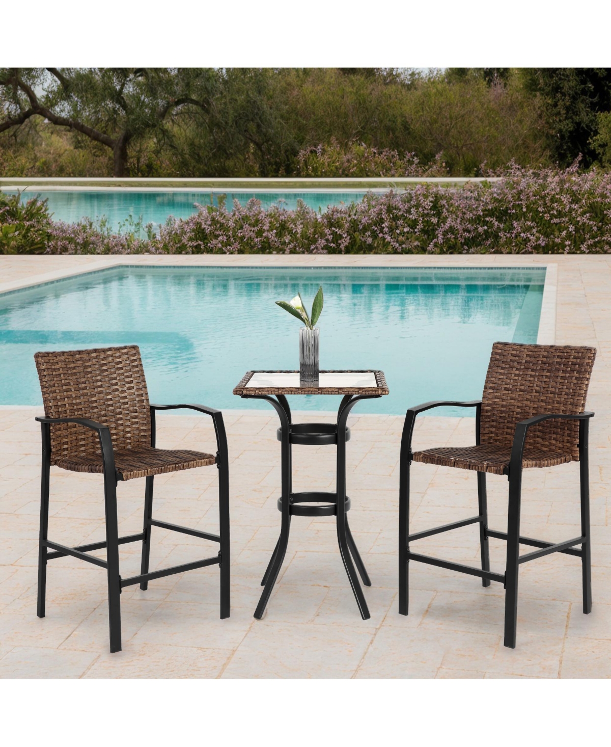 Click here for Flynama 3 Pieces Outdoor Bar Stools Set Rattan Bar... prices