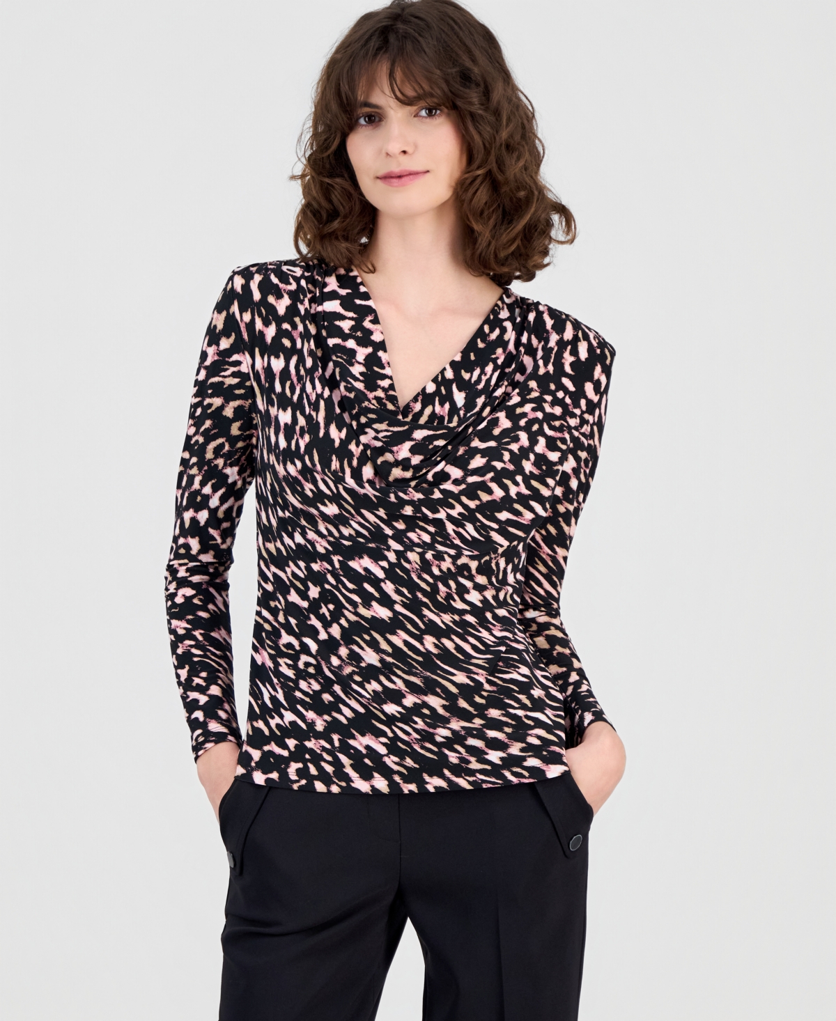 Click here for Anne Klein Womens Printed Cowlneck Top - Anne Blac... prices