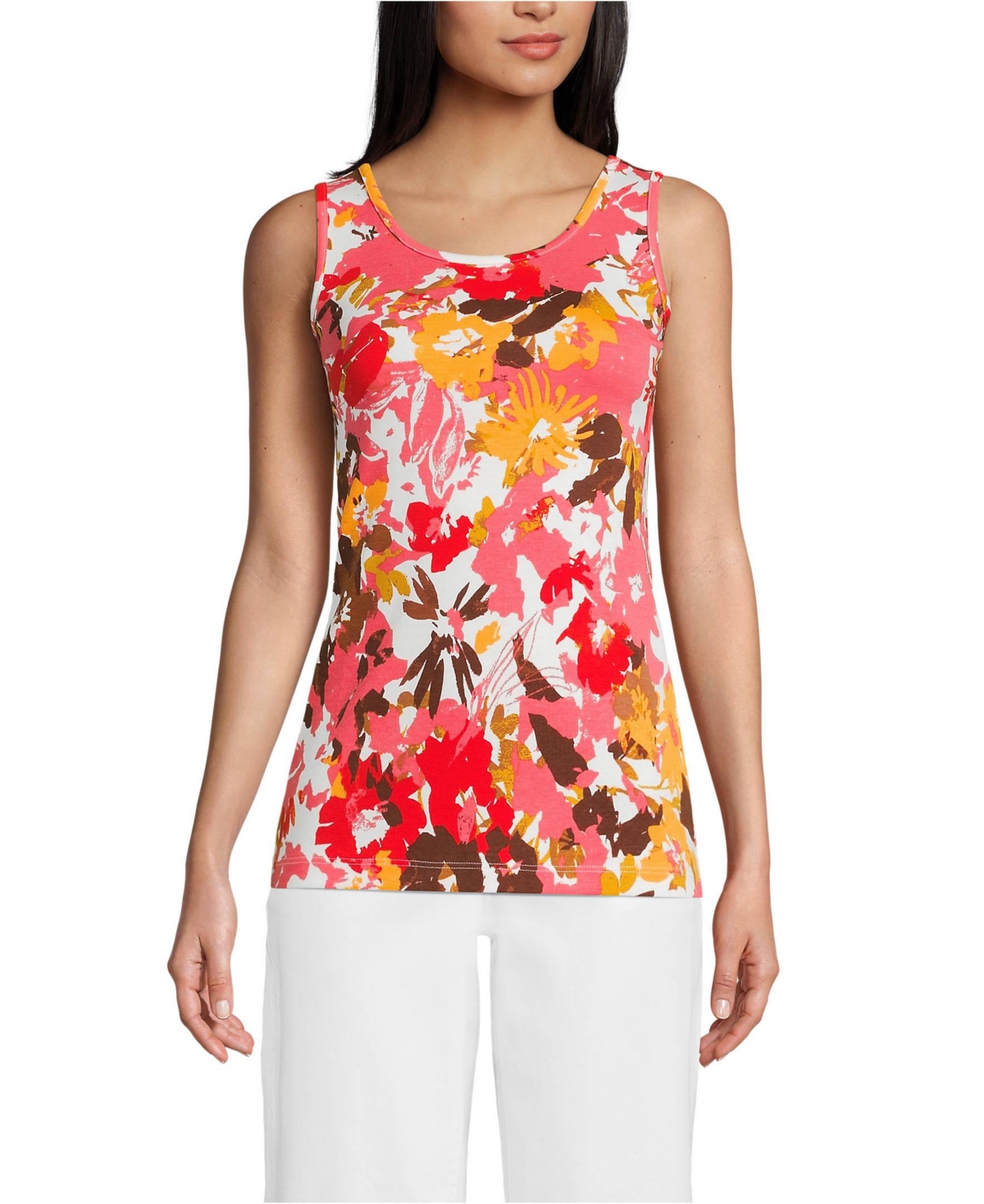 Click here for Lands End Womens Cotton Tank Top - Coral rock mult... prices