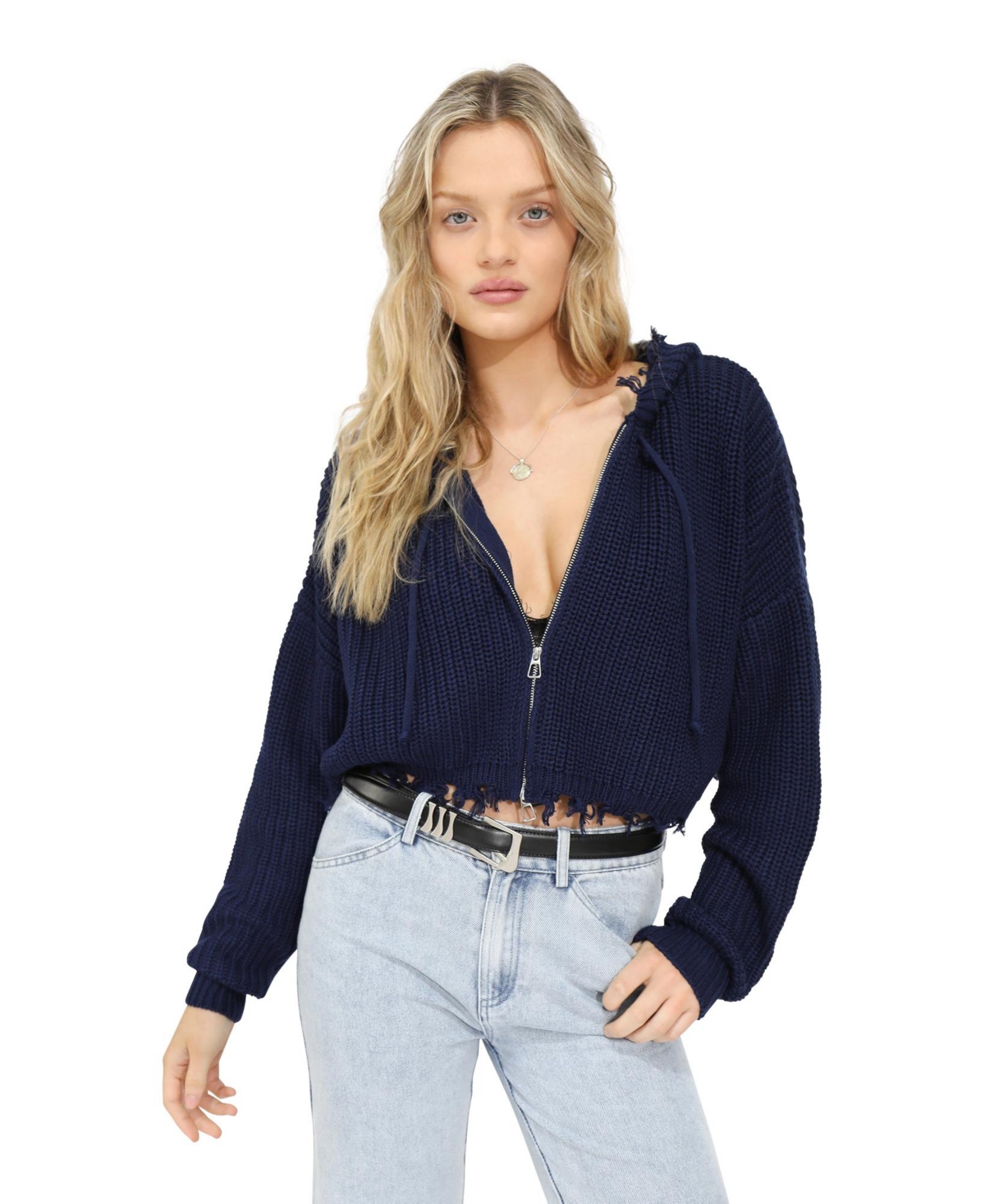 Click here for Belle & Bloom Womens Another Love Fringe Knit Zip... prices
