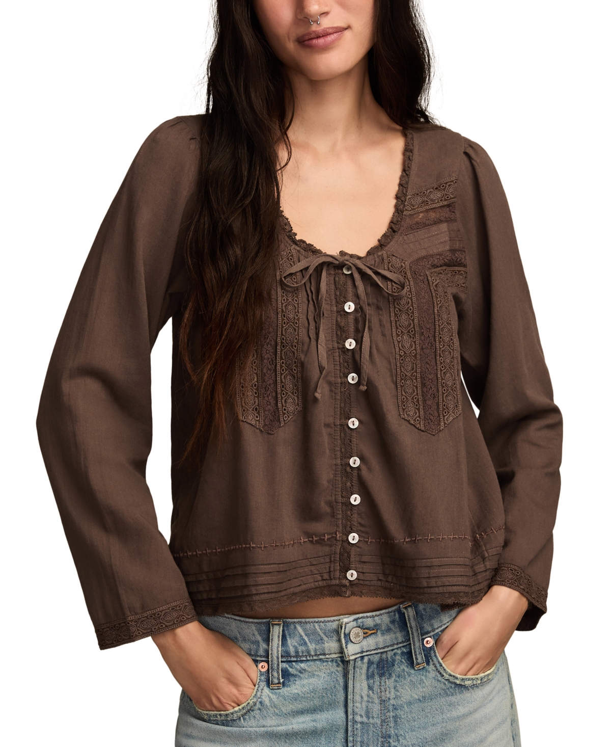 Click here for Lucky Brand Womens Long Sleeve Lace Swing Top - Ch... prices