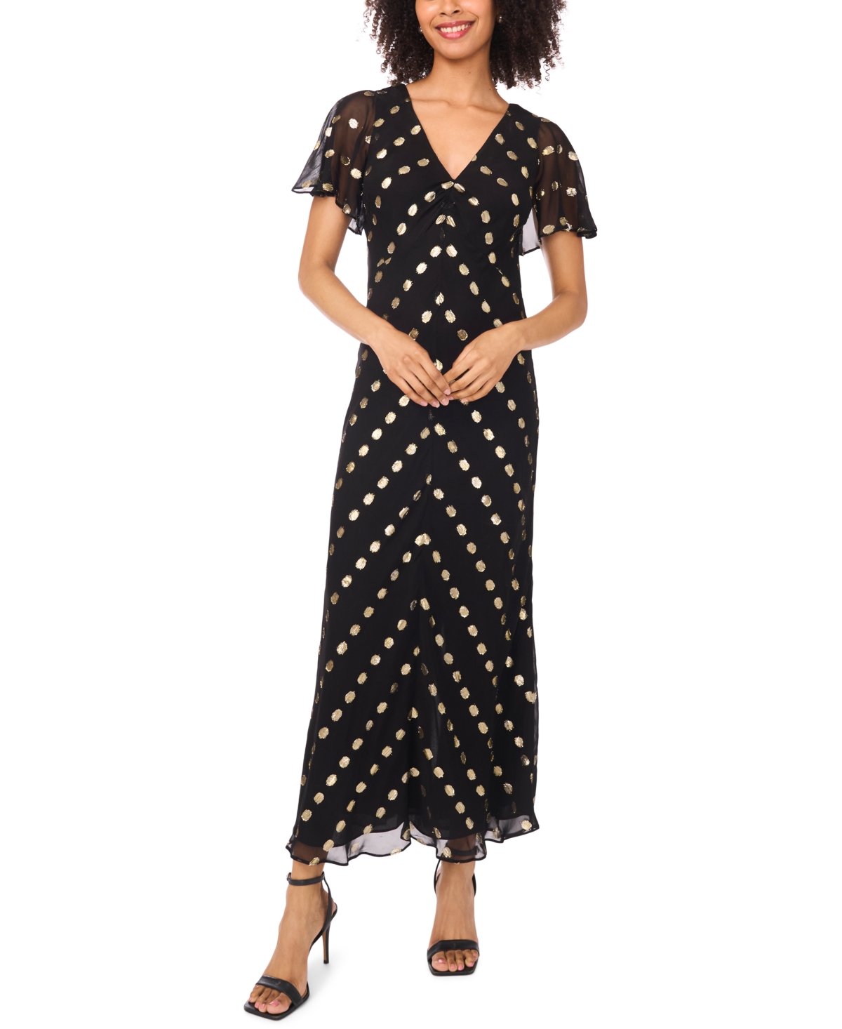 Click here for Msk Womens V-Neck Flutter Sleeve Maxi Dress - Rich... prices