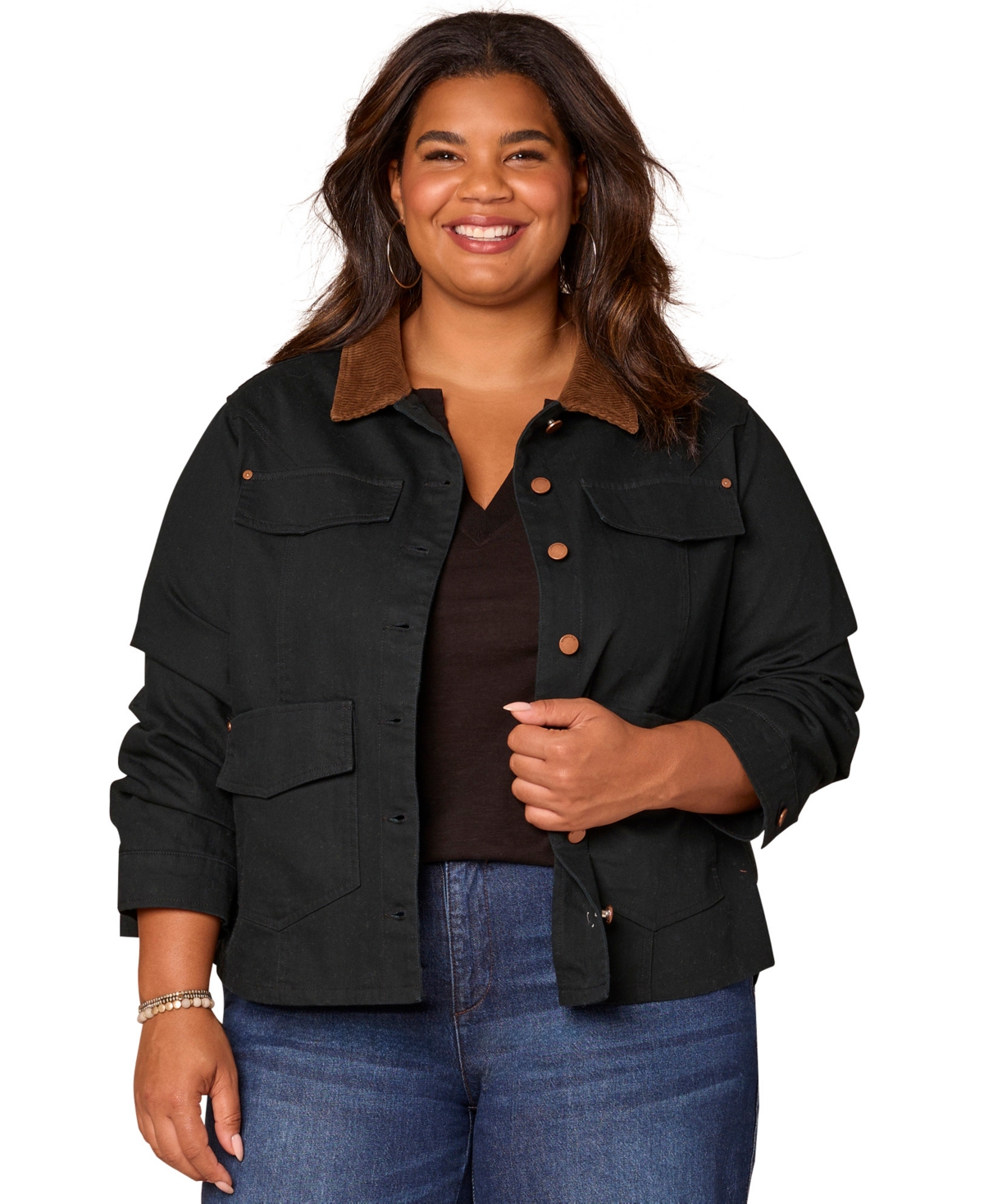 Click here for Democracy Plus Size 3/4-Ruched Sleeve Button Front... prices