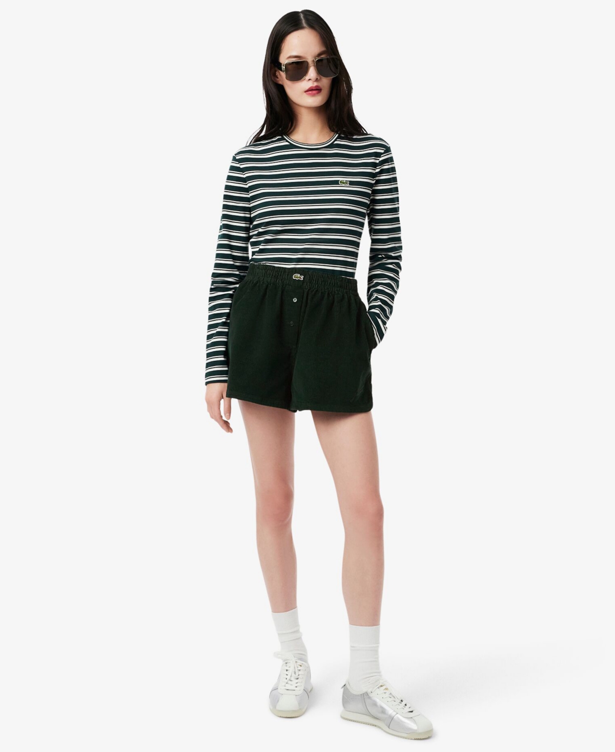 Click here for Lacoste Usa Womens Corduroy Wide Fit Shorts - Dark... prices