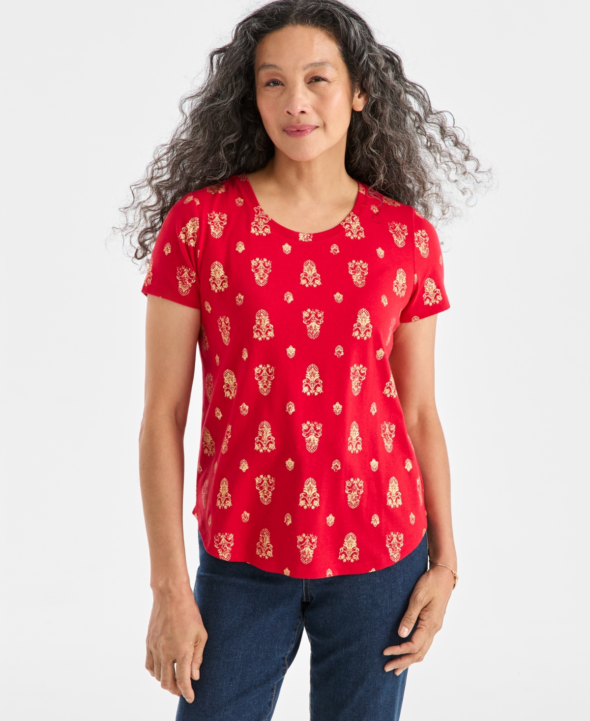 Click here for Style & Co Womens Printed Shine Short-Sleeve T-Shi... prices