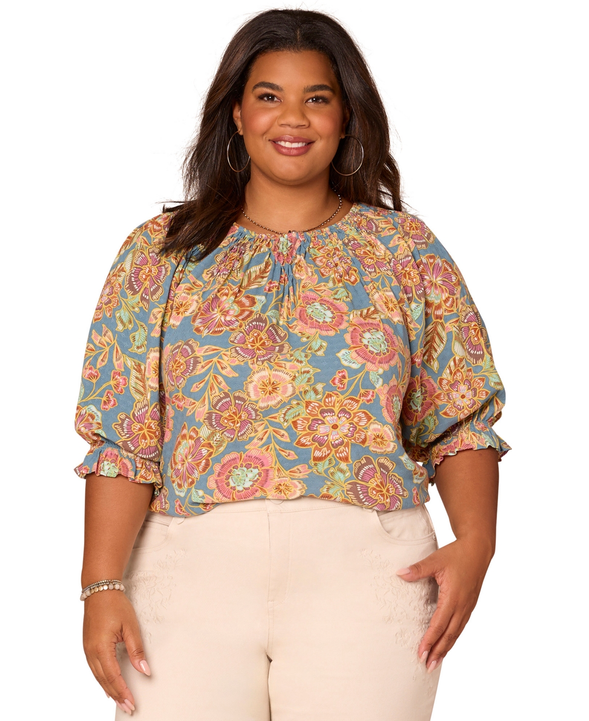 Click here for Democracy Plus Size Elbow-Sleeve Scoop Neck Top -... prices