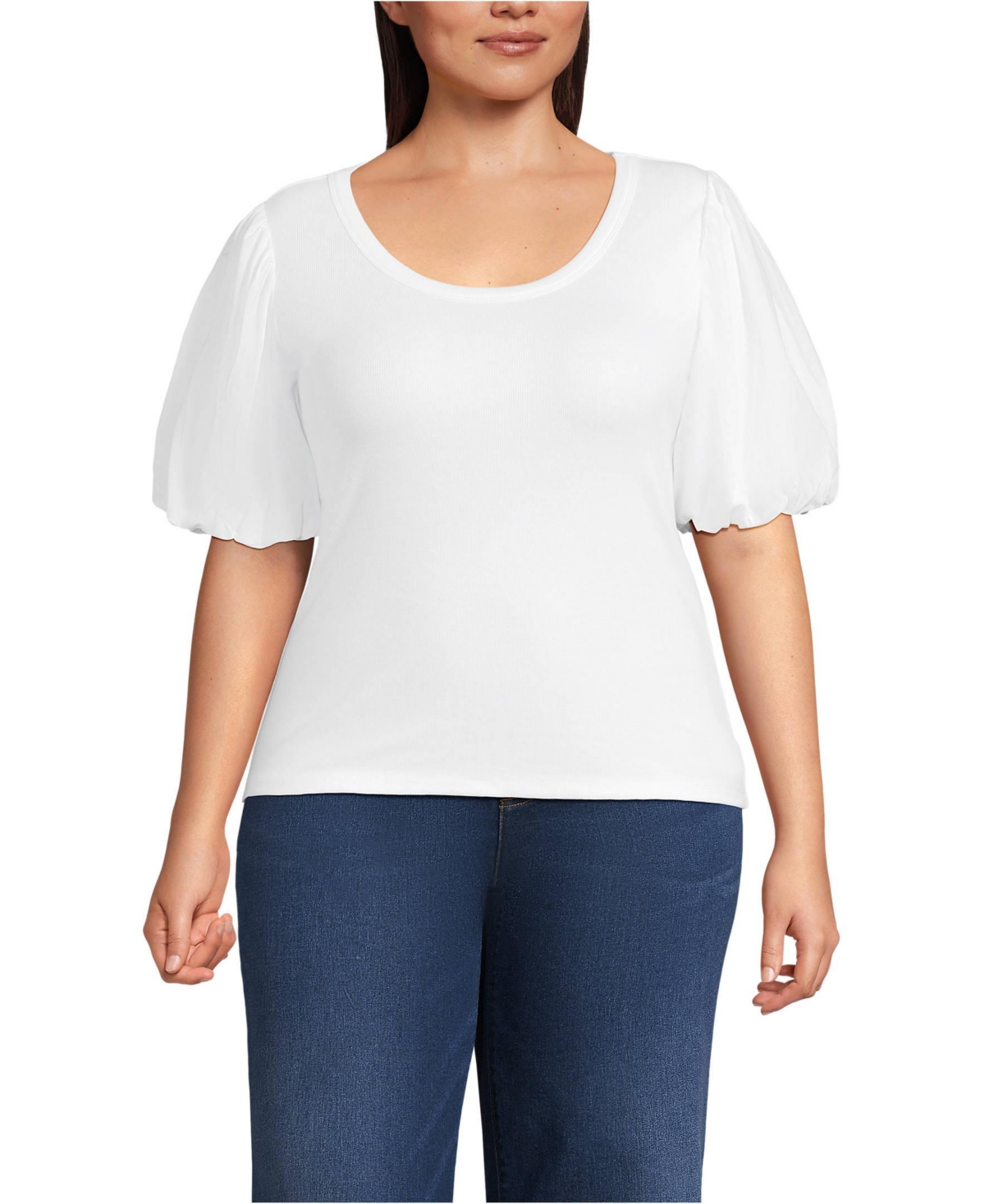 Click here for Lands End Womens Plus Size Drapey Rib Puff Sleeve... prices