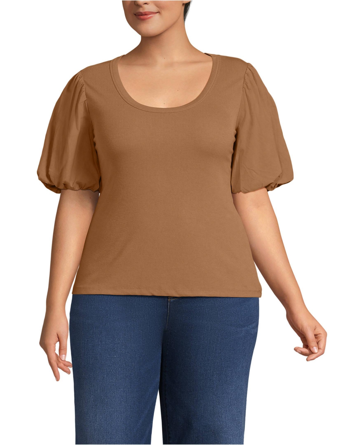 Click here for Lands End Womens Plus Size Drapey Rib Puff Sleeve... prices