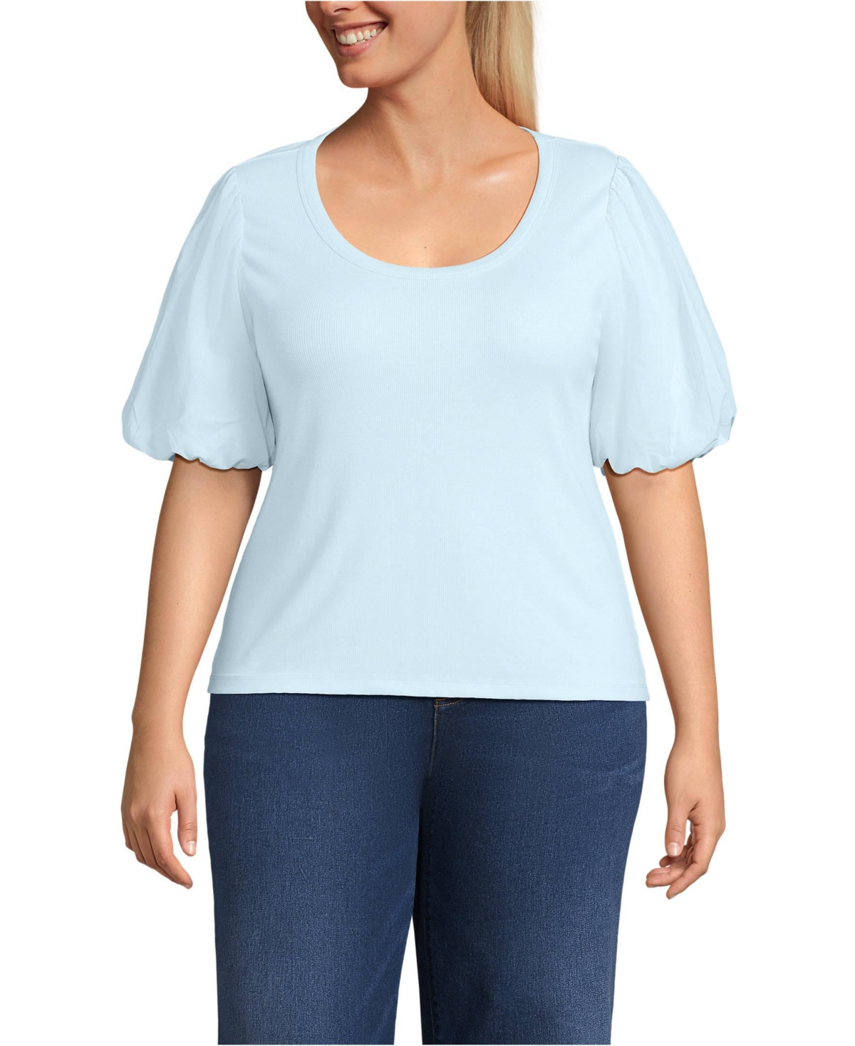 Click here for Lands End Womens Plus Size Drapey Rib Puff Sleeve... prices