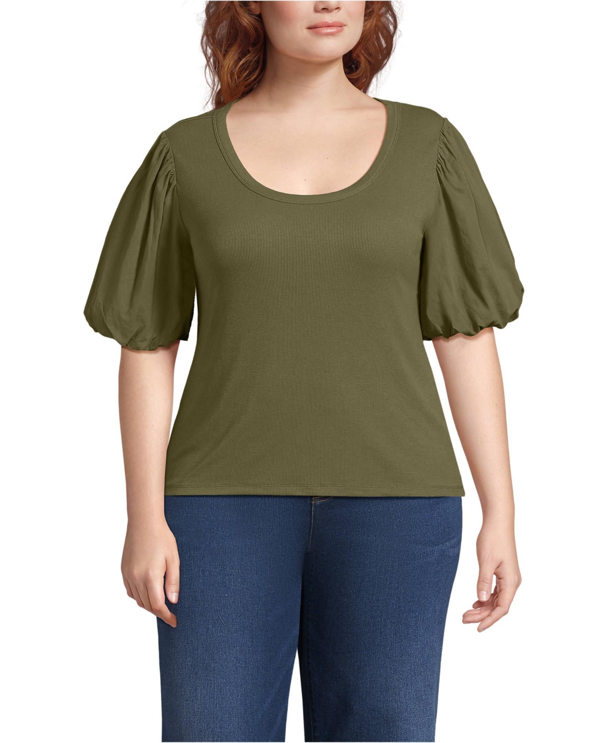 Click here for Lands End Womens Plus Size Drapey Rib Puff Sleeve... prices