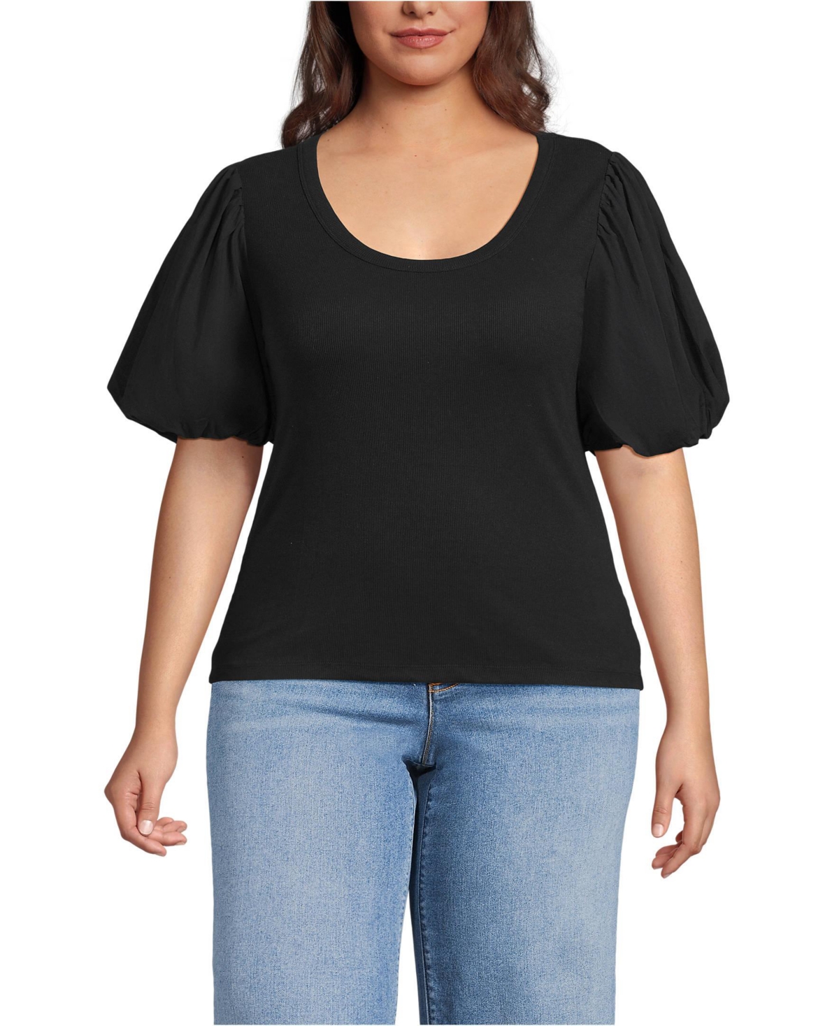 Click here for Lands End Womens Plus Size Drapey Rib Puff Sleeve... prices