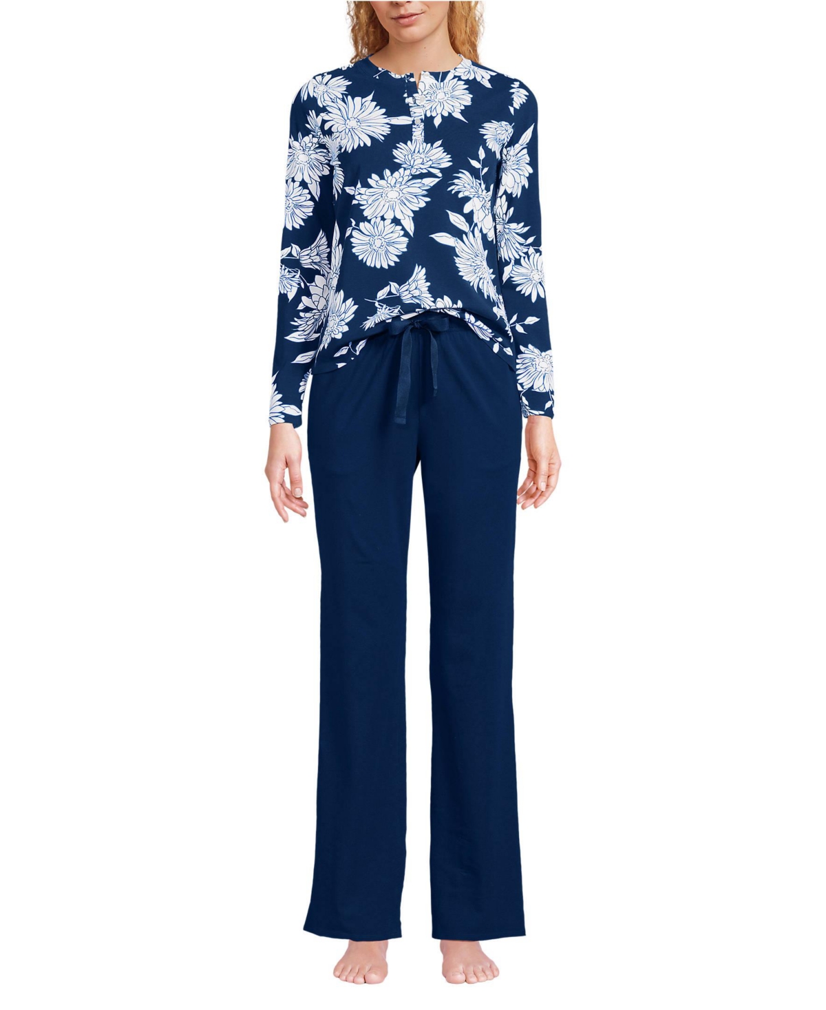 Click here for Lands End Womens Knit 2 Piece Pajama Set - Long Sl... prices