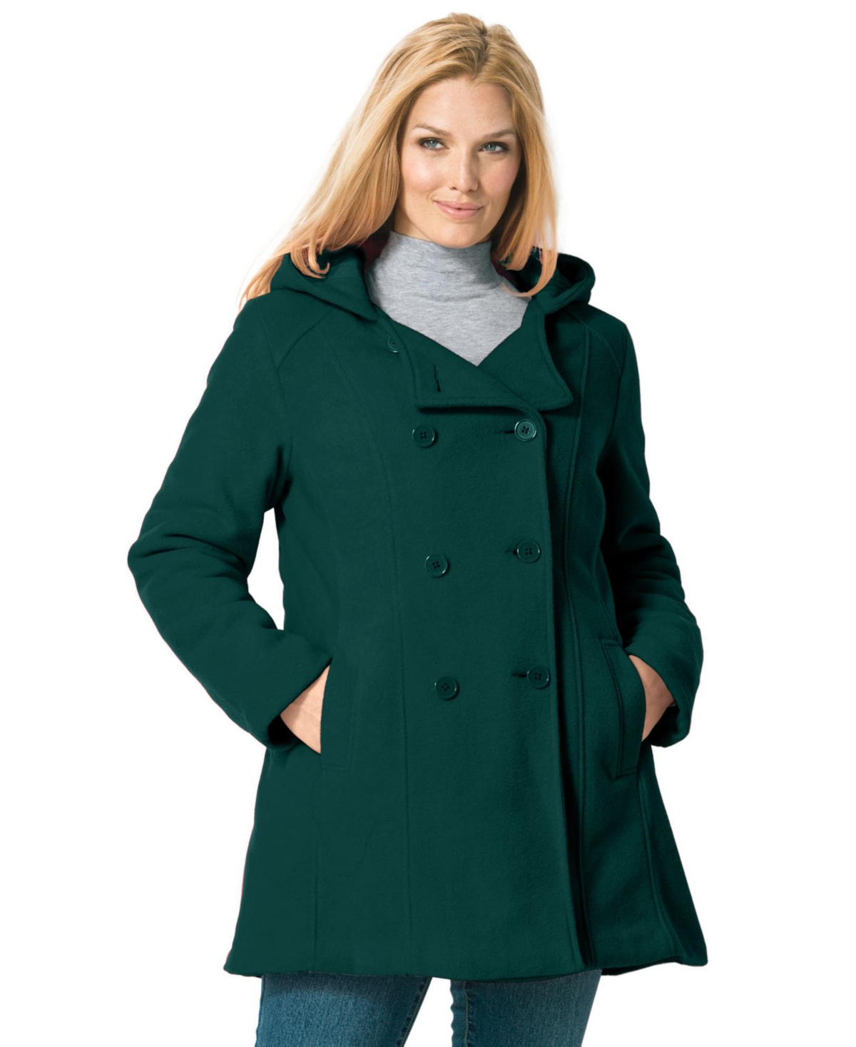 Click here for Woman Within Womens Within Double-Breasted Hooded... prices