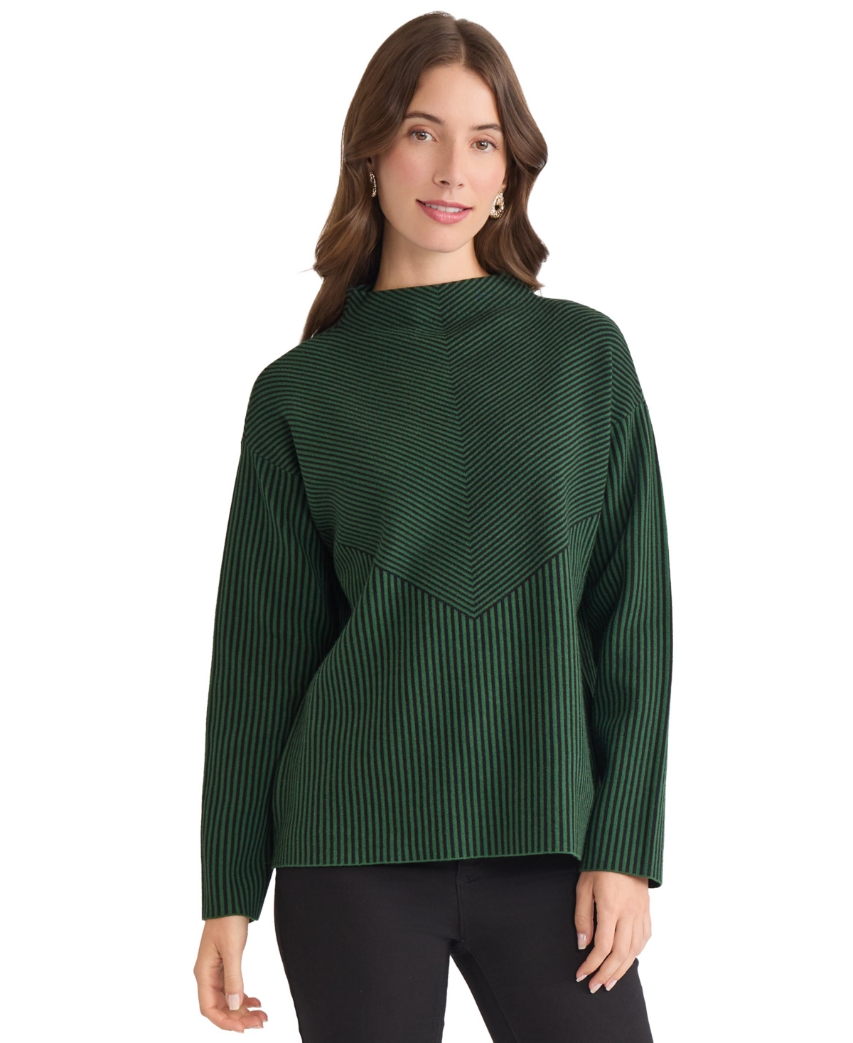 Click here for Jones New York Womens Striped Funnel Mock Neck Swe... prices