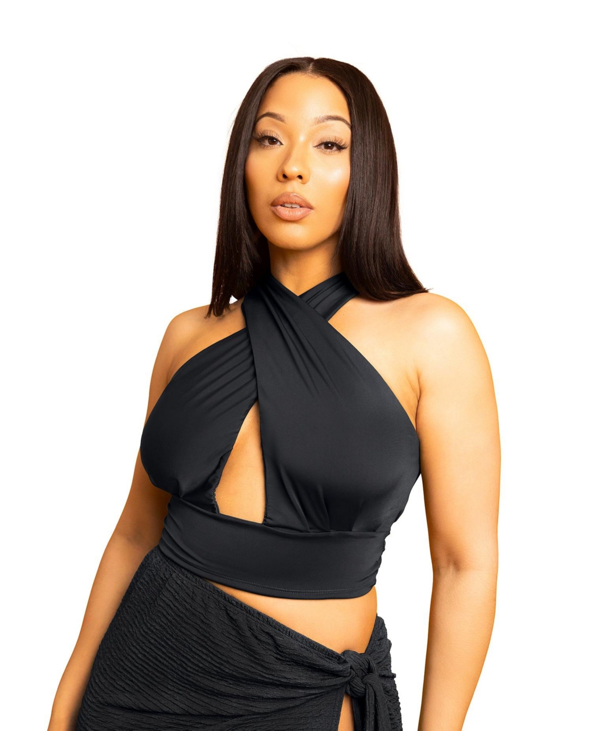 Click here for Rebdolls Plus Size Cross Over Crop Top - Black - B... prices