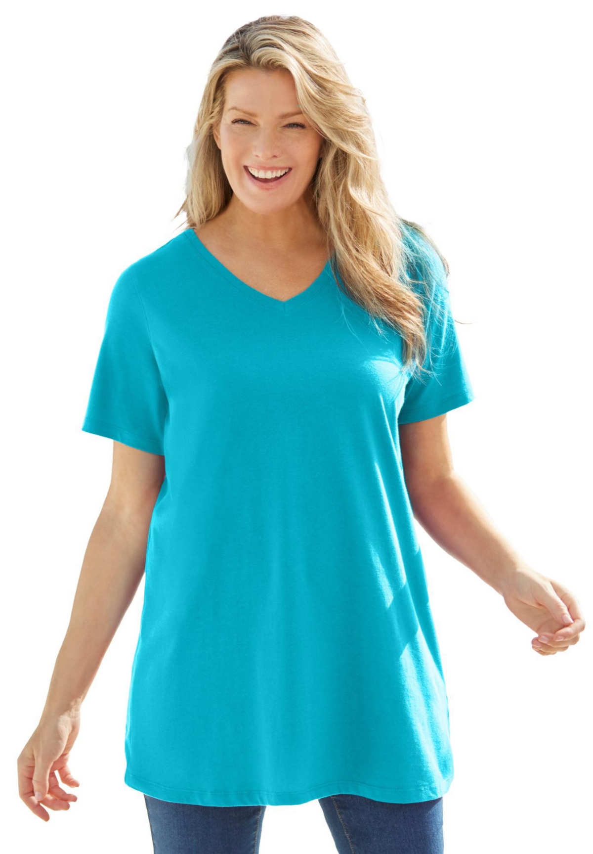 Click here for Woman Within Plus Size Perfect Short-Sleeve V-Neck... prices