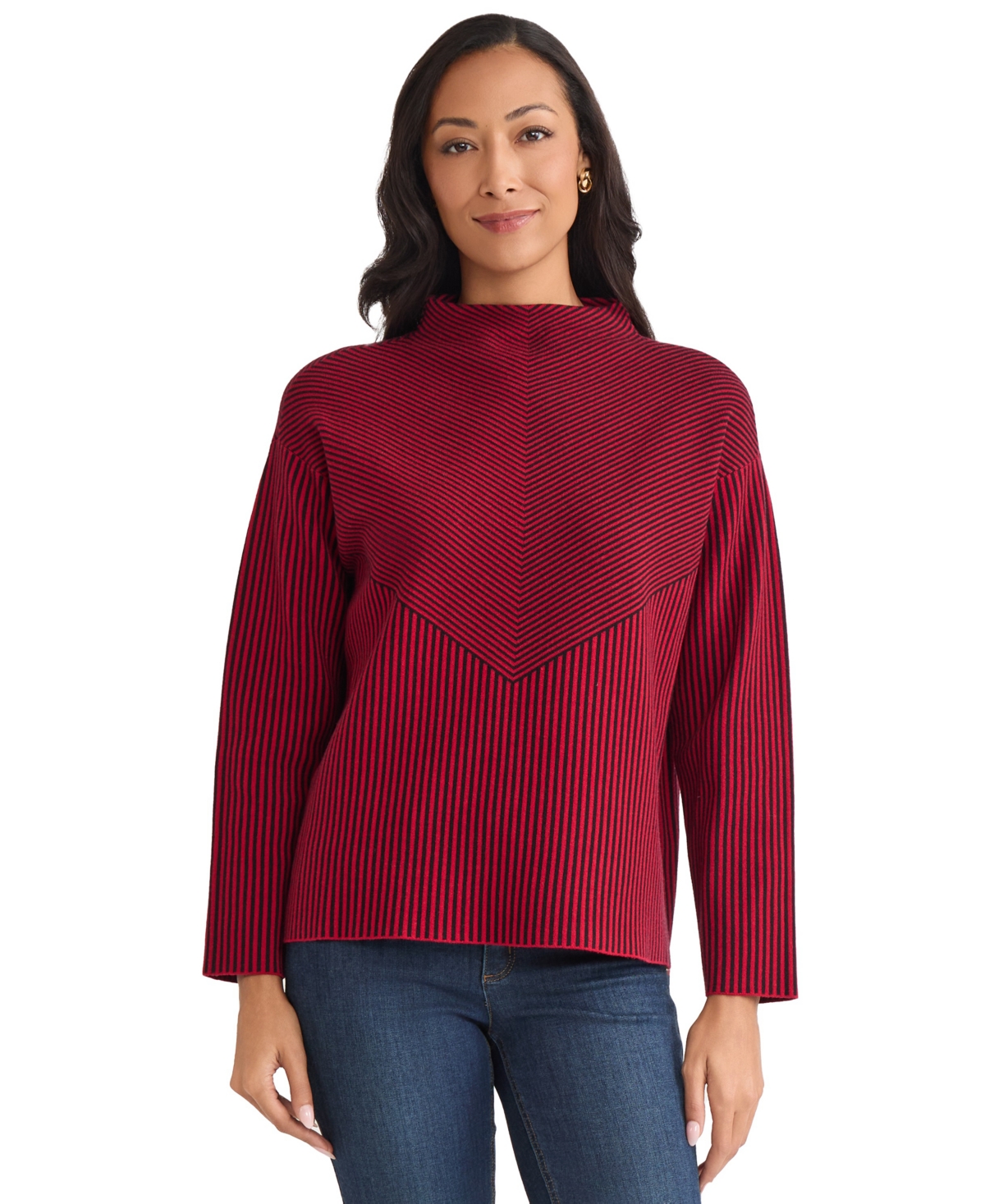 Click here for Jones New York Womens Striped Funnel Mock Neck Swe... prices