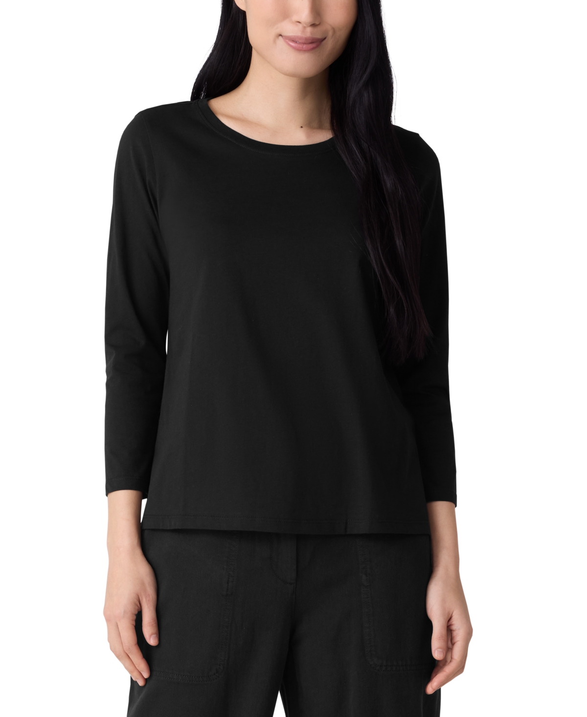 Click here for Eileen Fisher Womens Round Neck T-shirt - Black prices