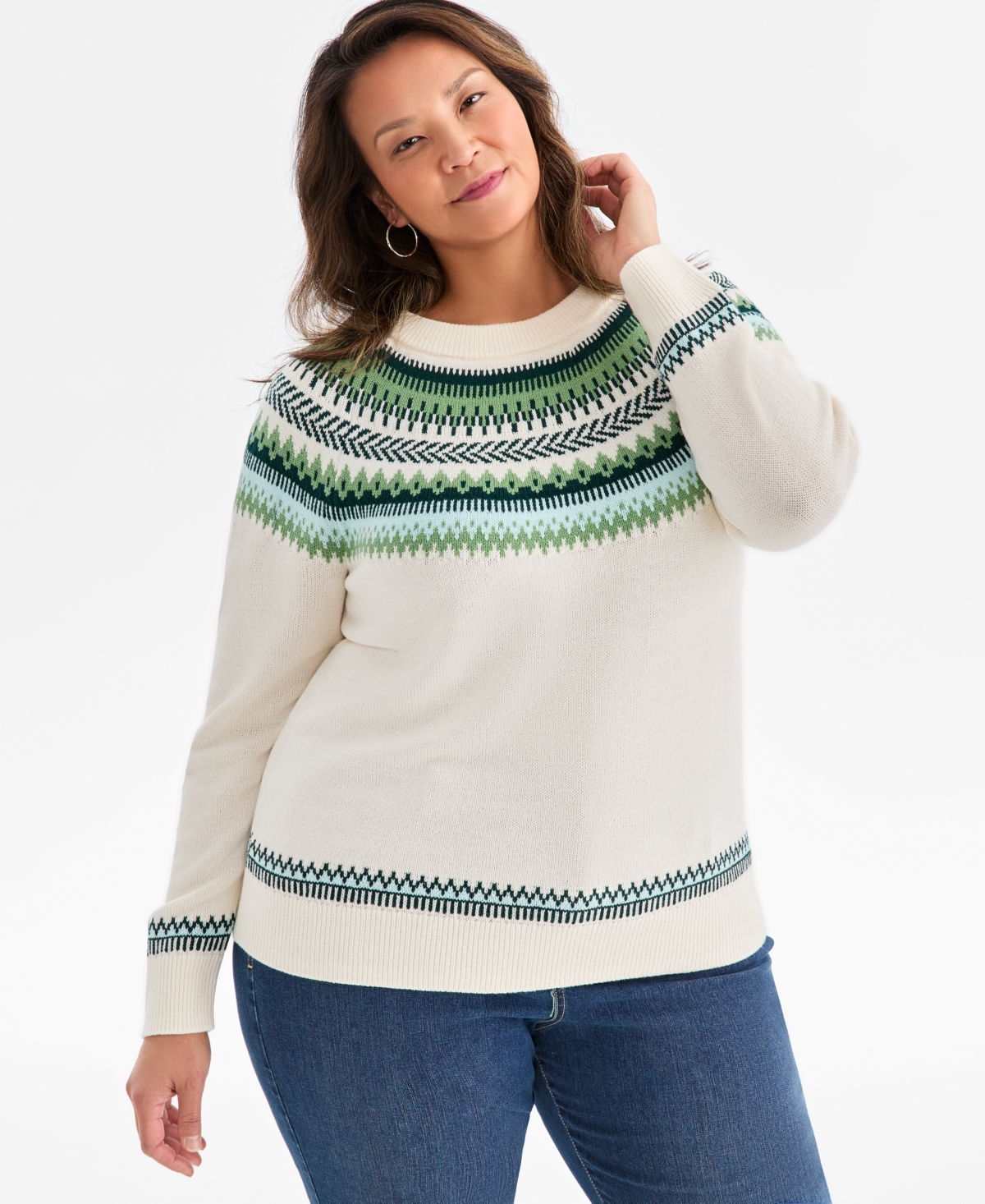Click here for Style & Co Plus Size Fair Isle Crewneck Pullover S... prices