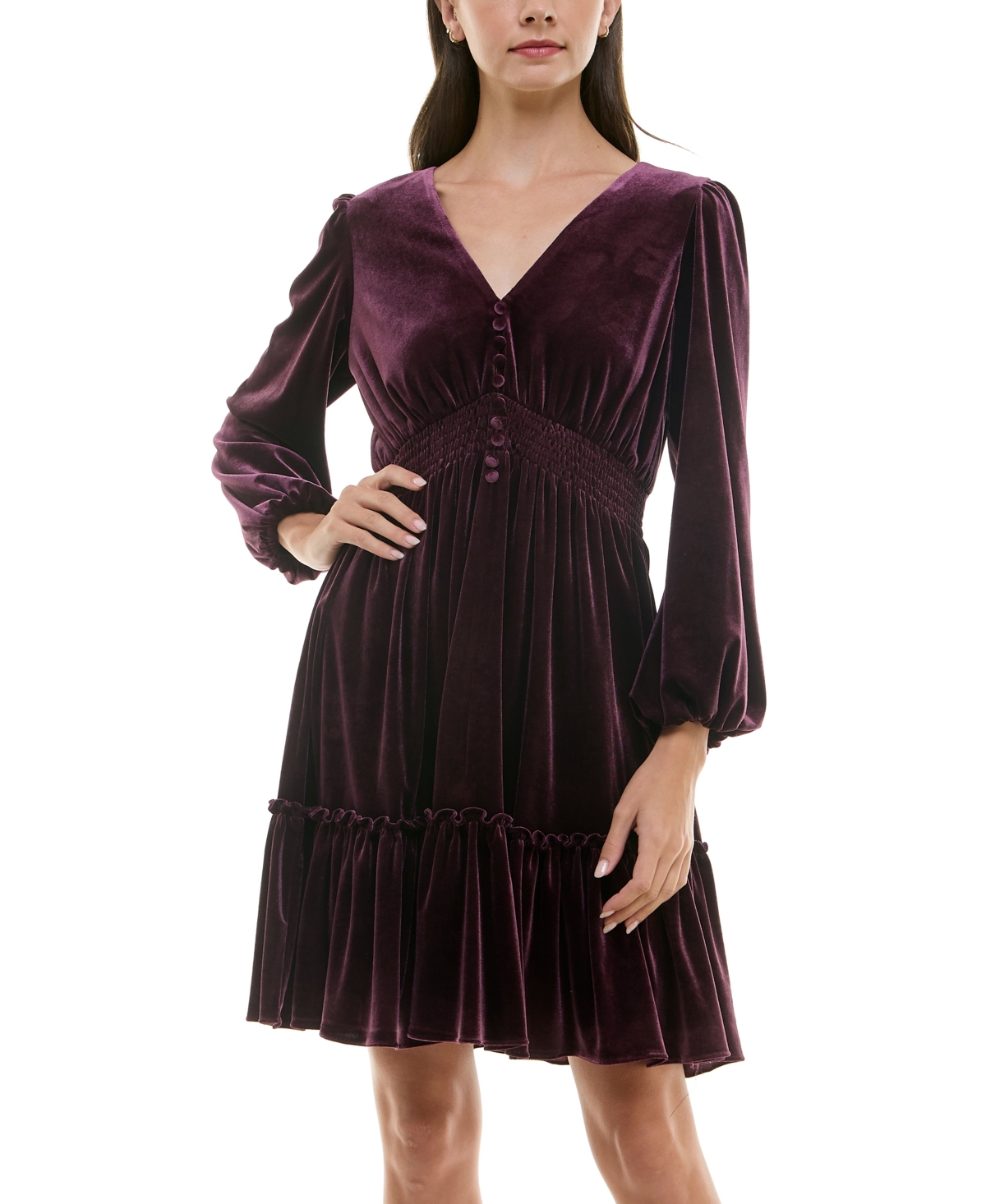 Click here for Taylor Petite V-Neck Long-Sleeve Smocked-Waist Vel... prices