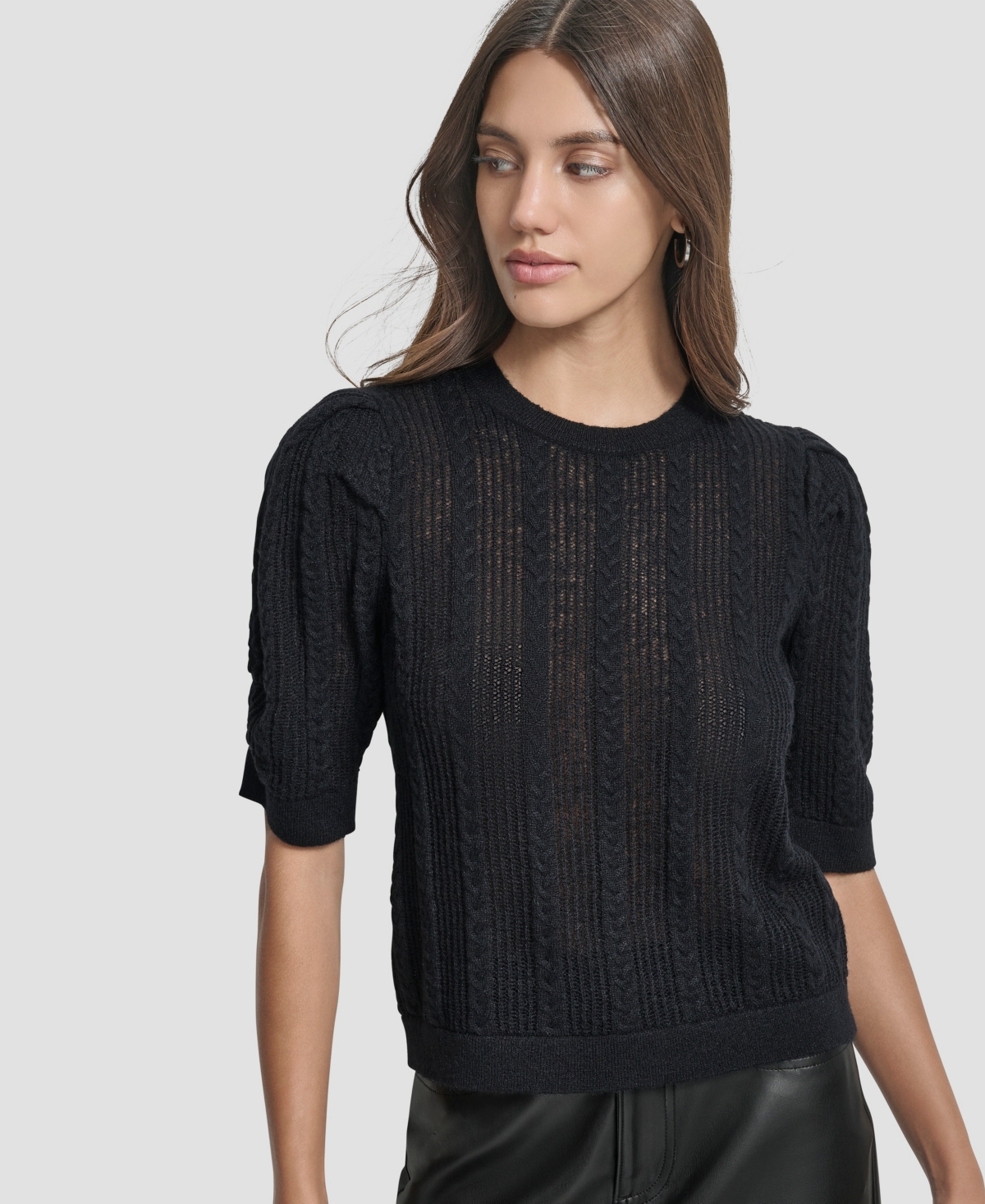 Click here for Dkny Jeans Womens Mixed Stitch Puff-Sleeve Sweater... prices