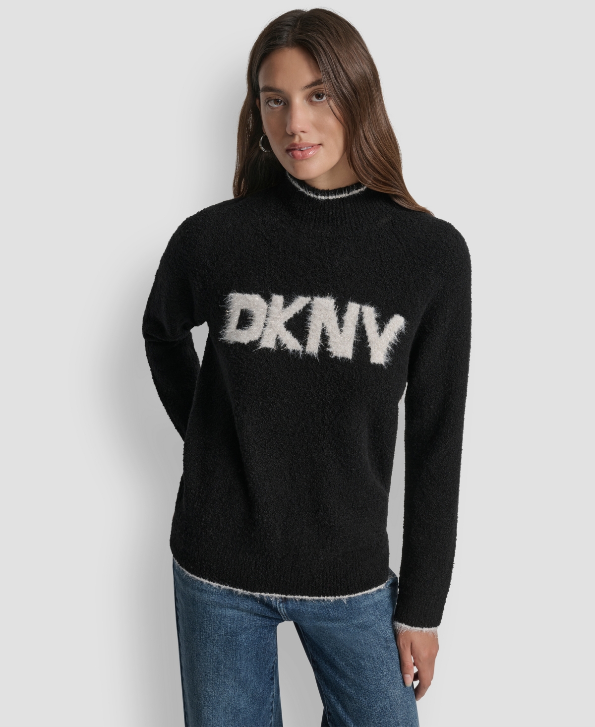 Click here for Dkny Jeans Womens Tinsel Logo Detail Sweater - Bla... prices