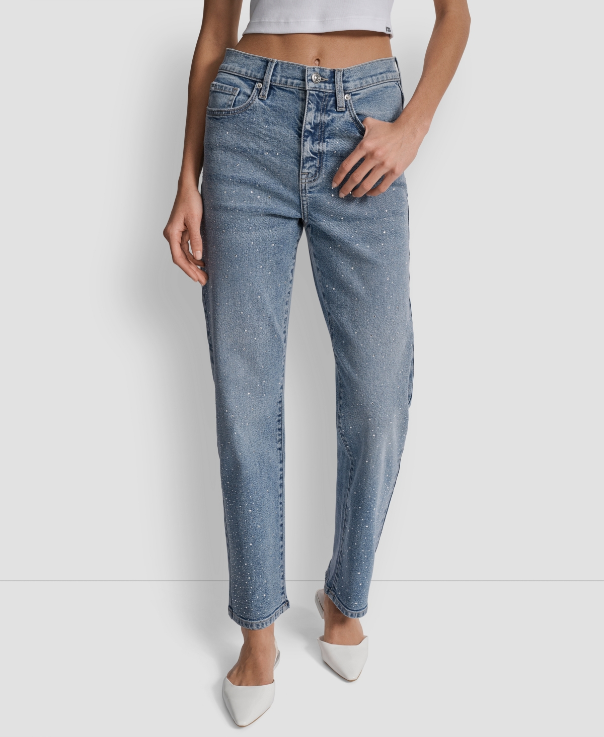 Click here for Dkny Jeans Womens High Rise Straight Fit Embellish... prices