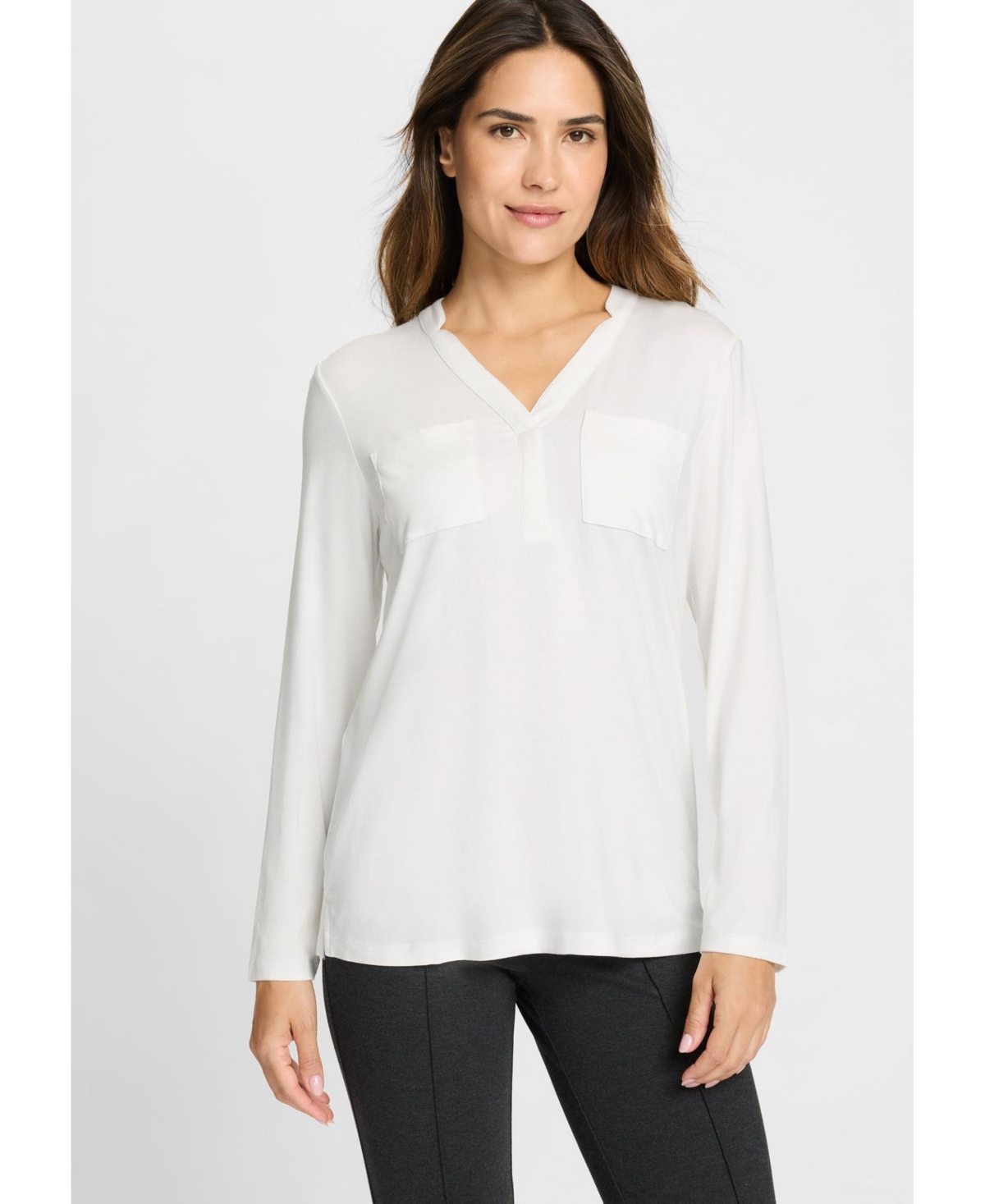 Click here for Olsen Womens Placket Neck T-Shirt - Off white prices