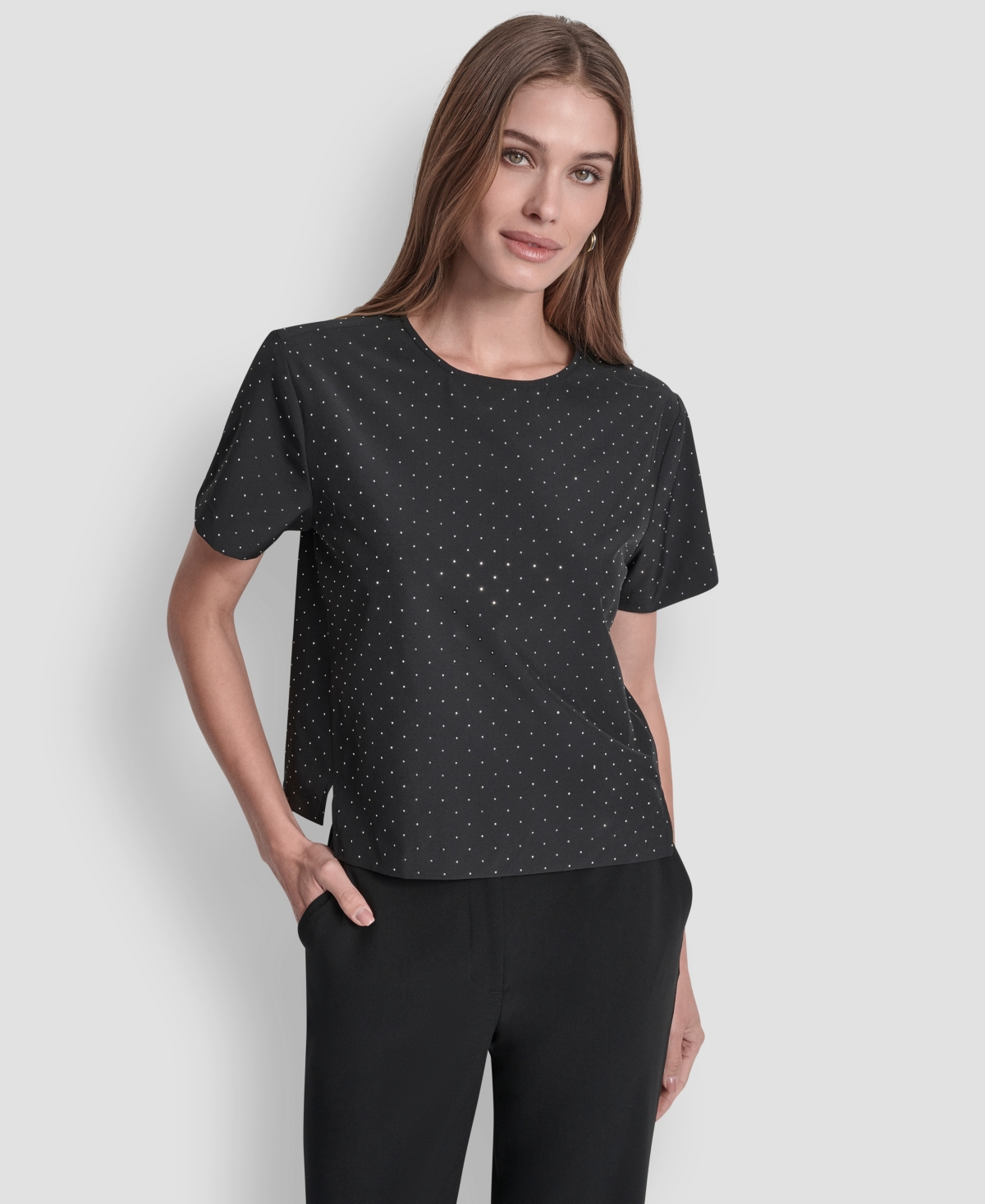 Click here for Dkny Womens Crewneck Short Sleeves Top - Black/cry... prices