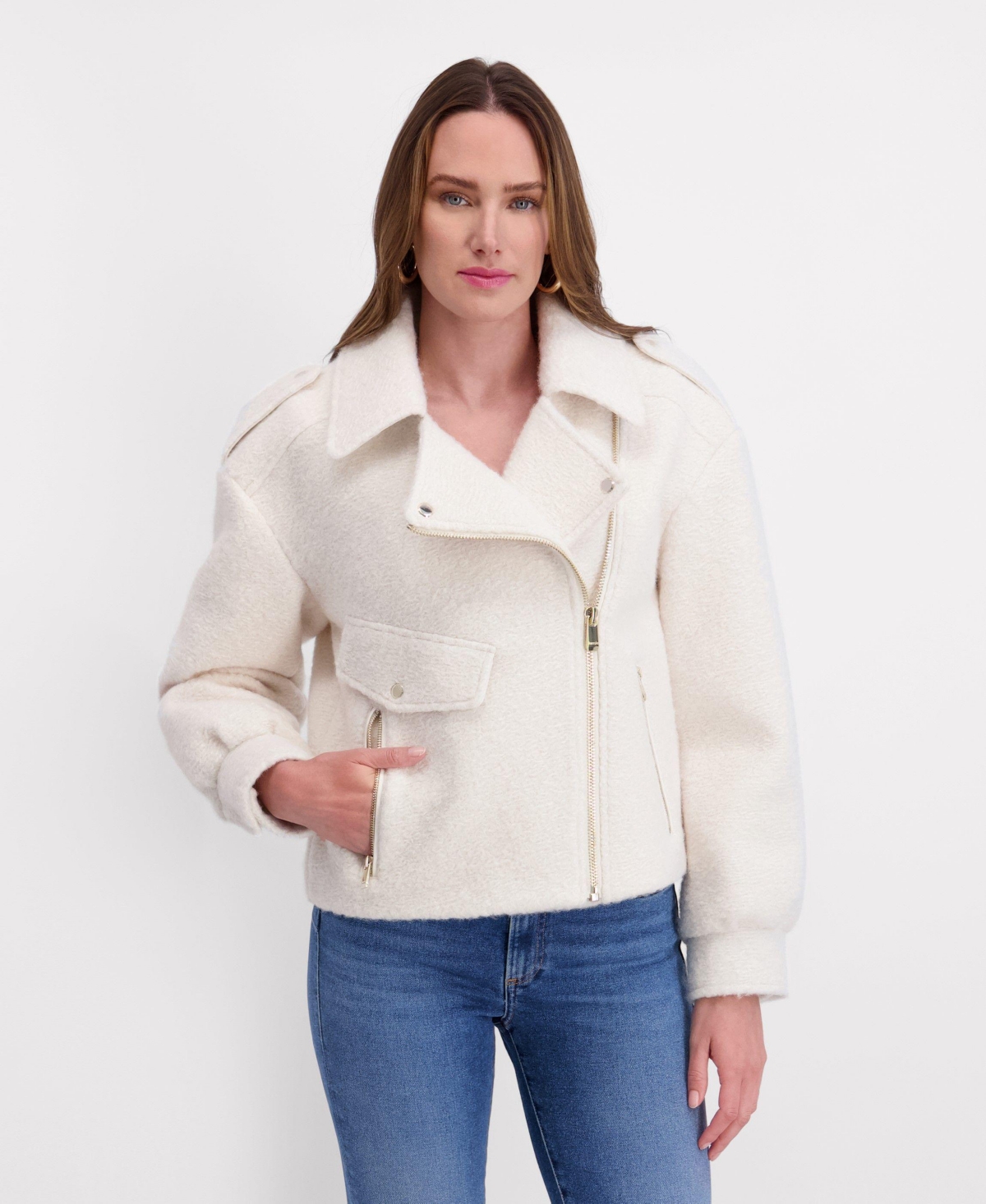 Click here for Kensie Short Boucle Asymmetrical Motorcycle Jacket... prices