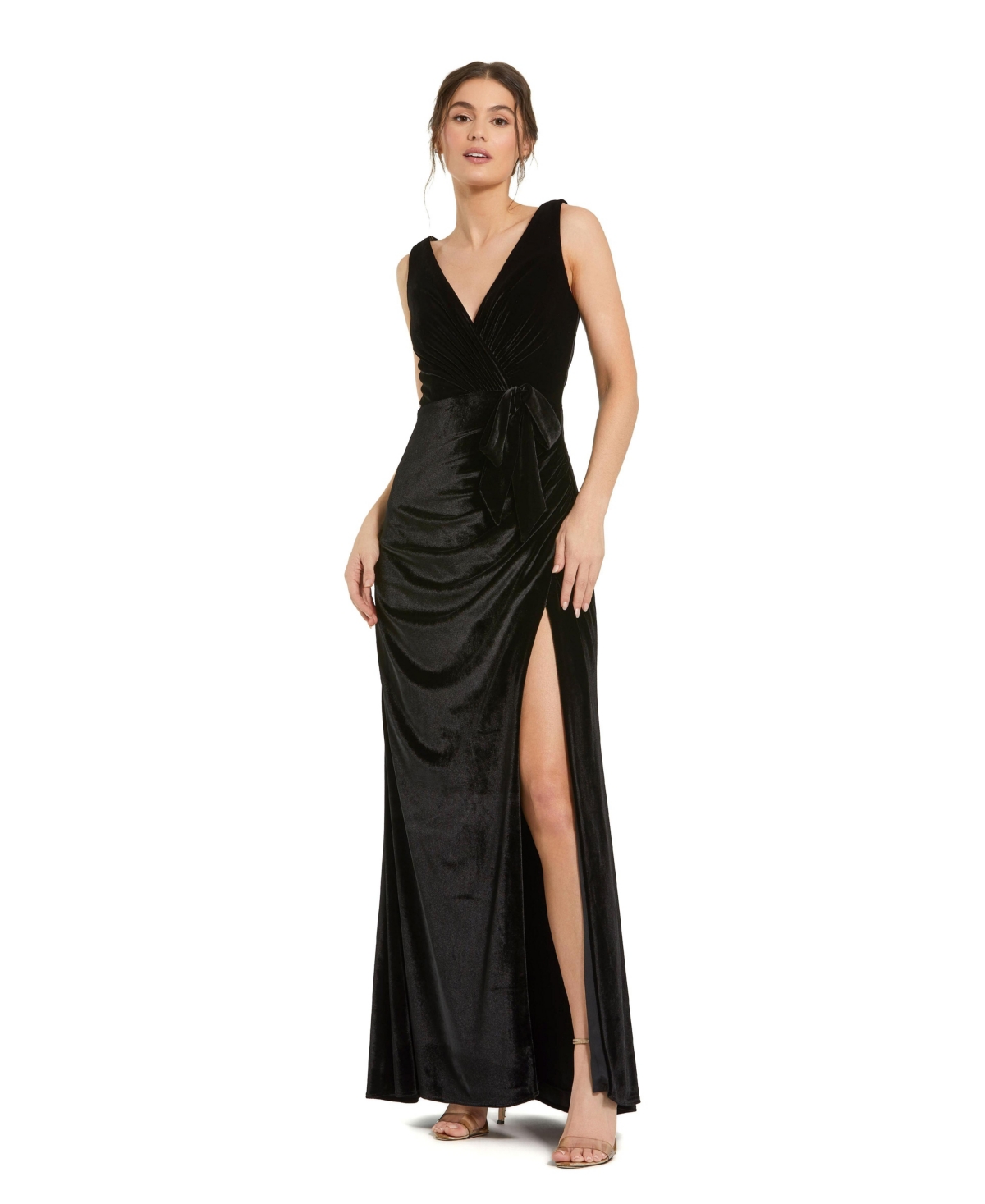Click here for Mac Duggal Womens Deep V High Slit Draped Velvet F... prices