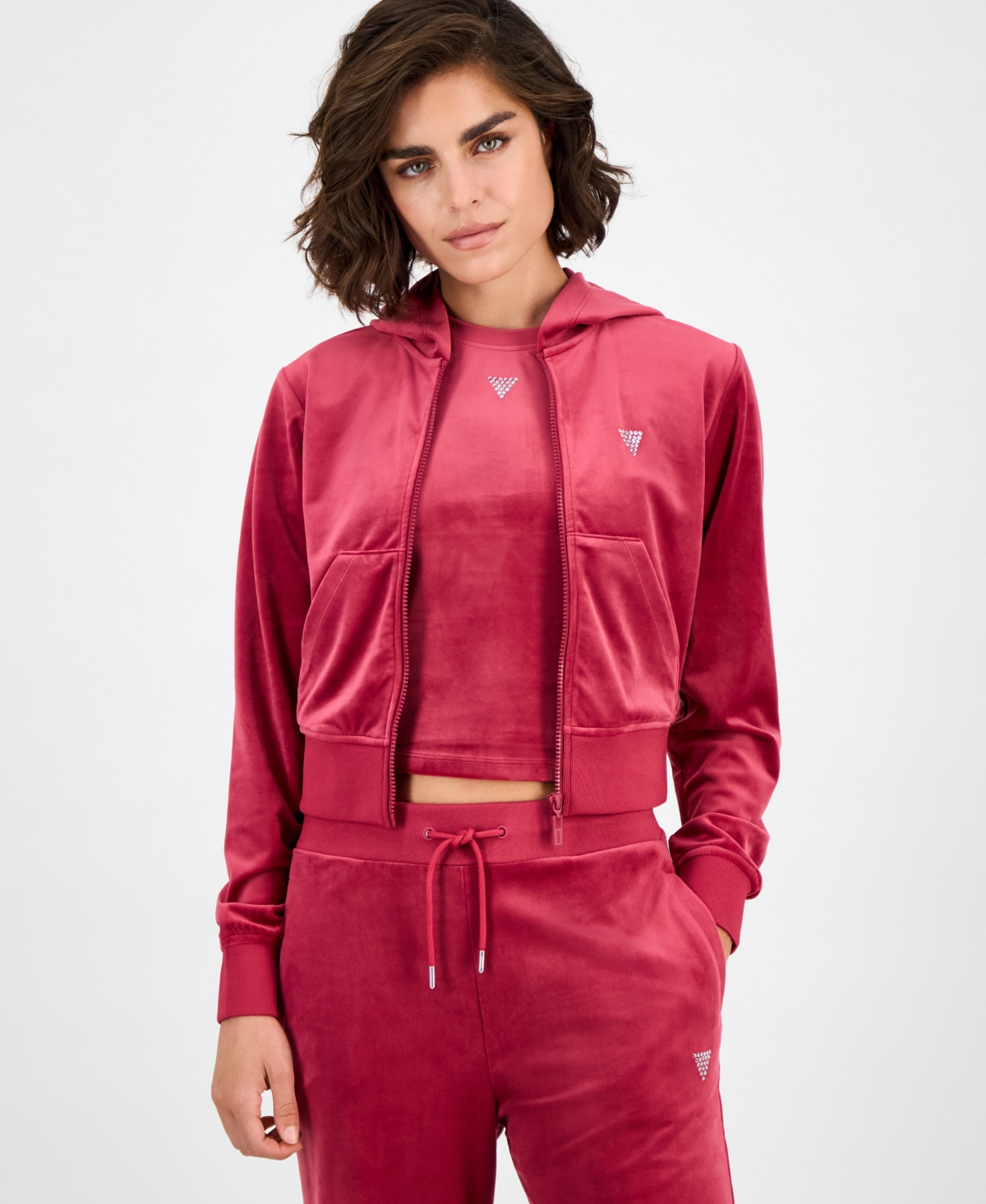 Click here for Guess Womens Couture Cropped Velour Hoodie - Mid M... prices