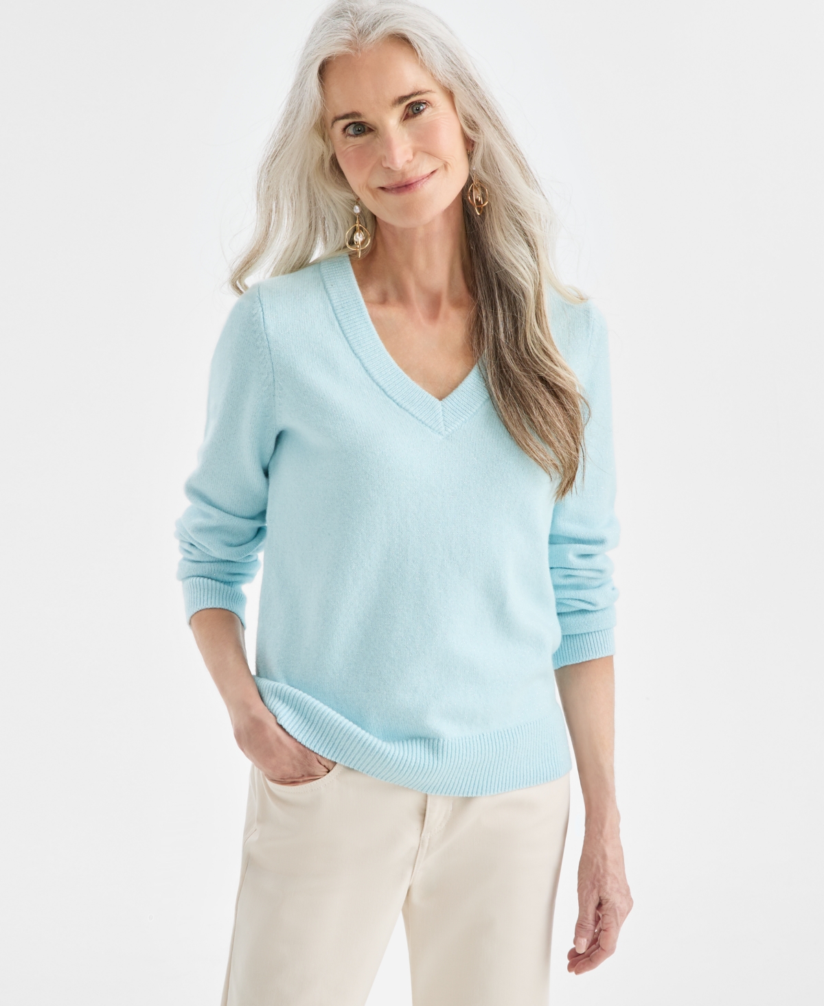 Click here for Style & Co Womens V-Neck Shine Sweater  Macys Excl... prices