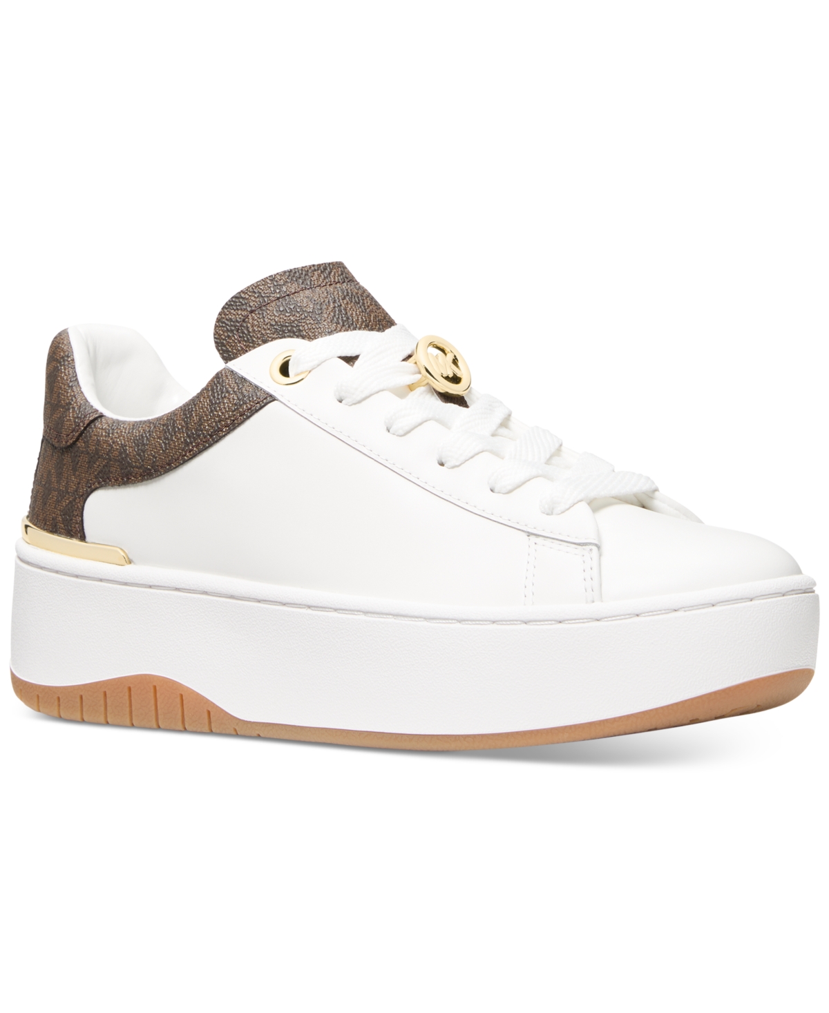 Michael Michael Kors Womens Dottie Lace Up Sneakers - Optic White/ Brown