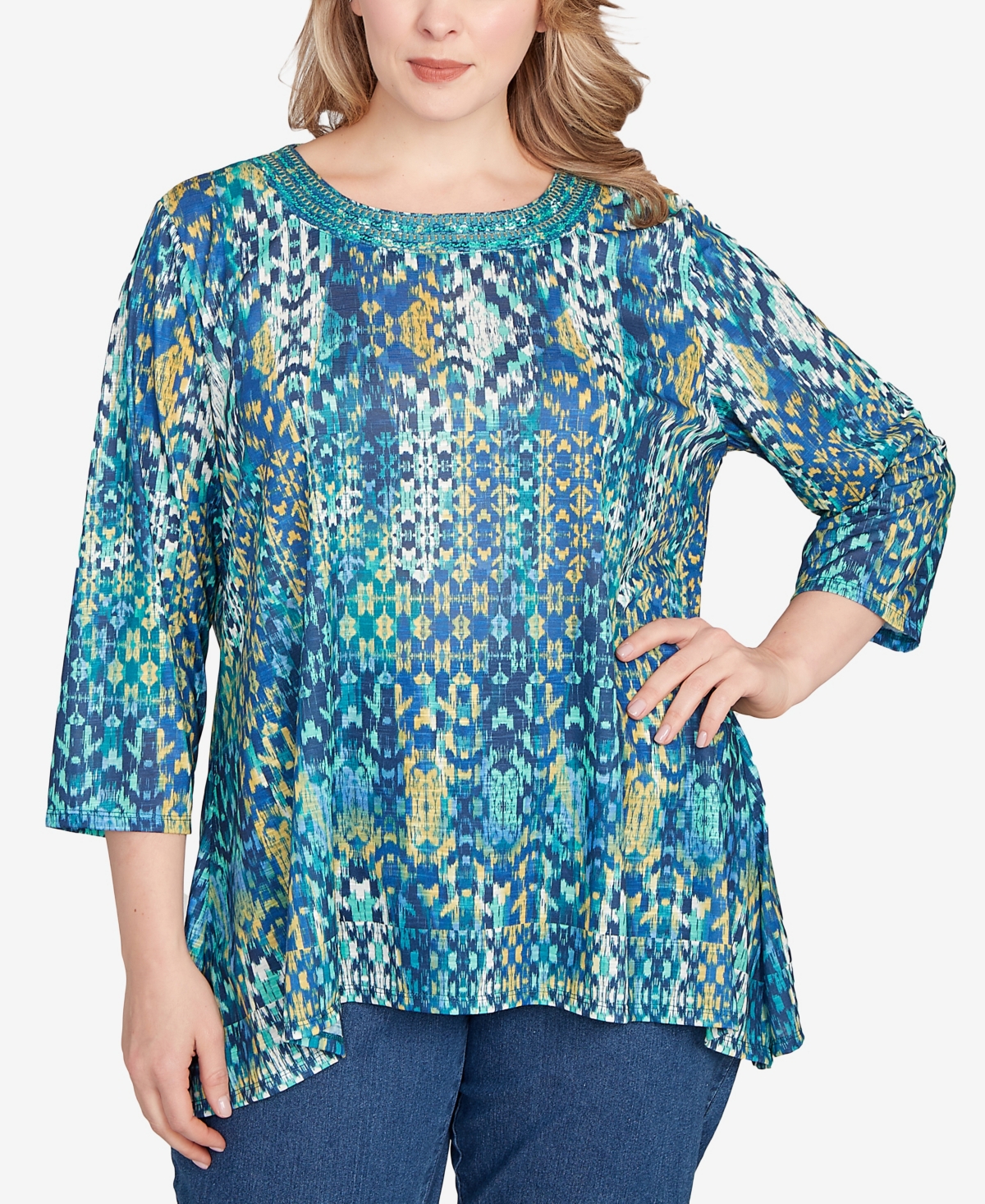 Click here for Ruby Rd. Plus Size Embroidered Kaleidoscope Knit T... prices