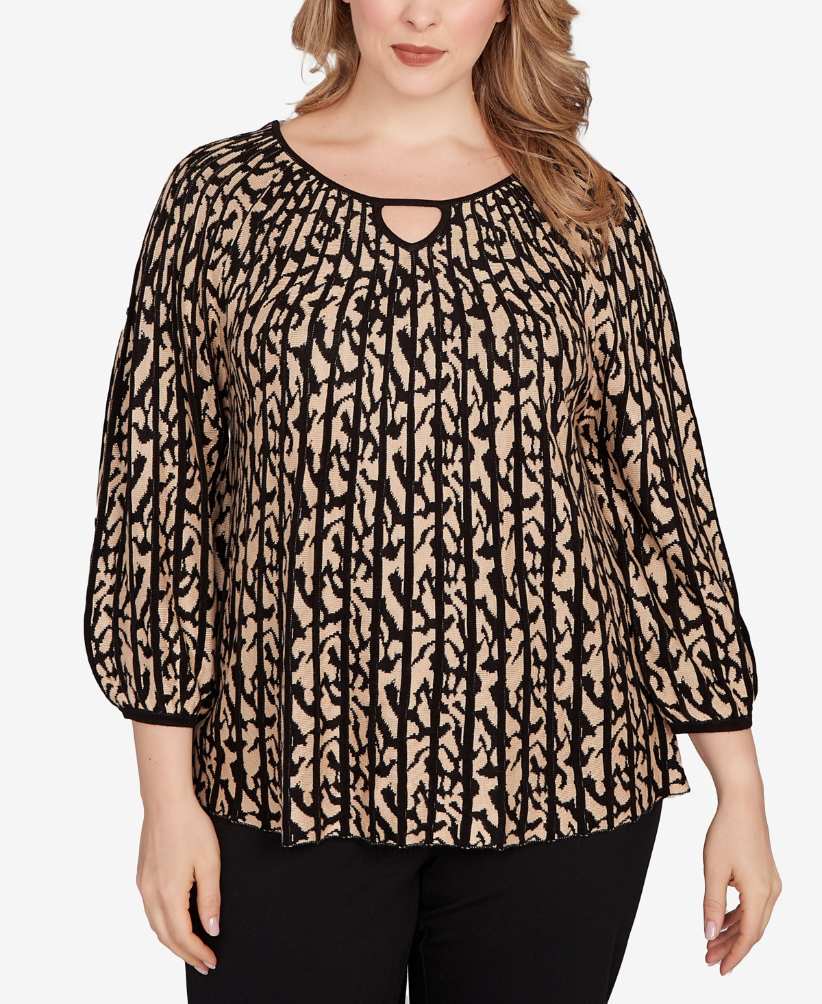 Click here for Ruby Rd. Plus Size Gored Texture Animal Print Swea... prices