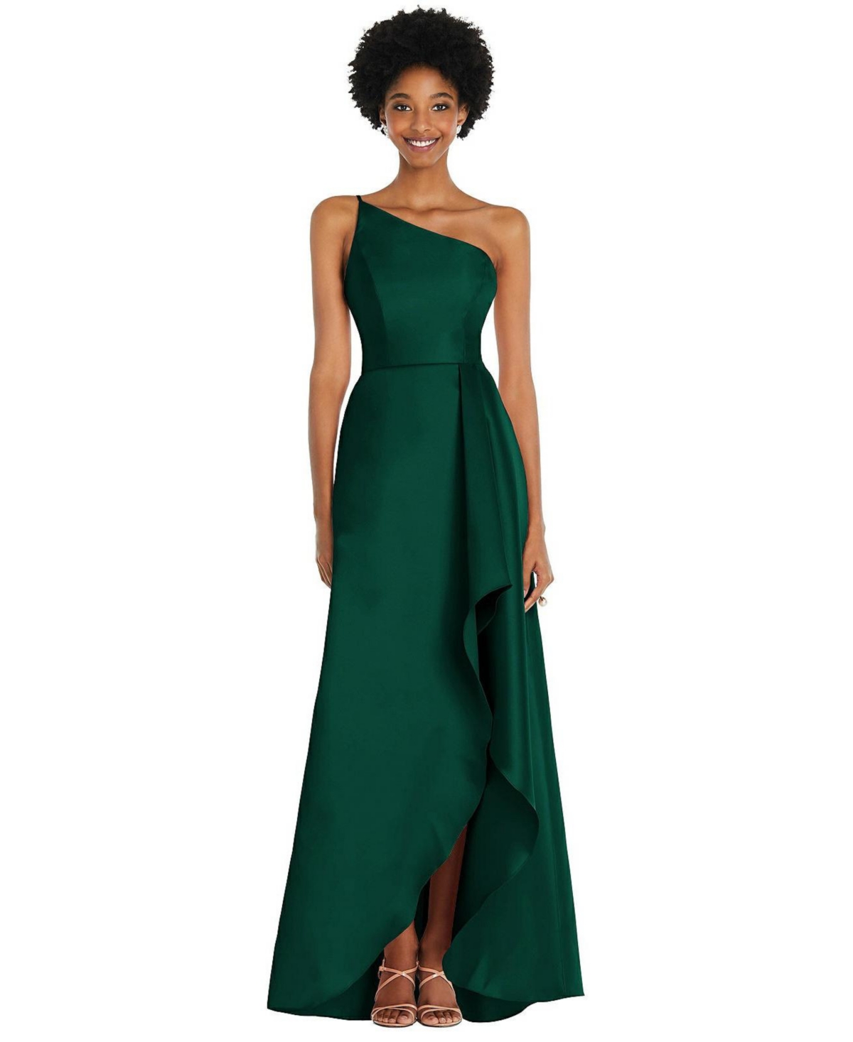 Click here for Alfred Sung One-Shoulder Satin Gown with Draped Fr... prices