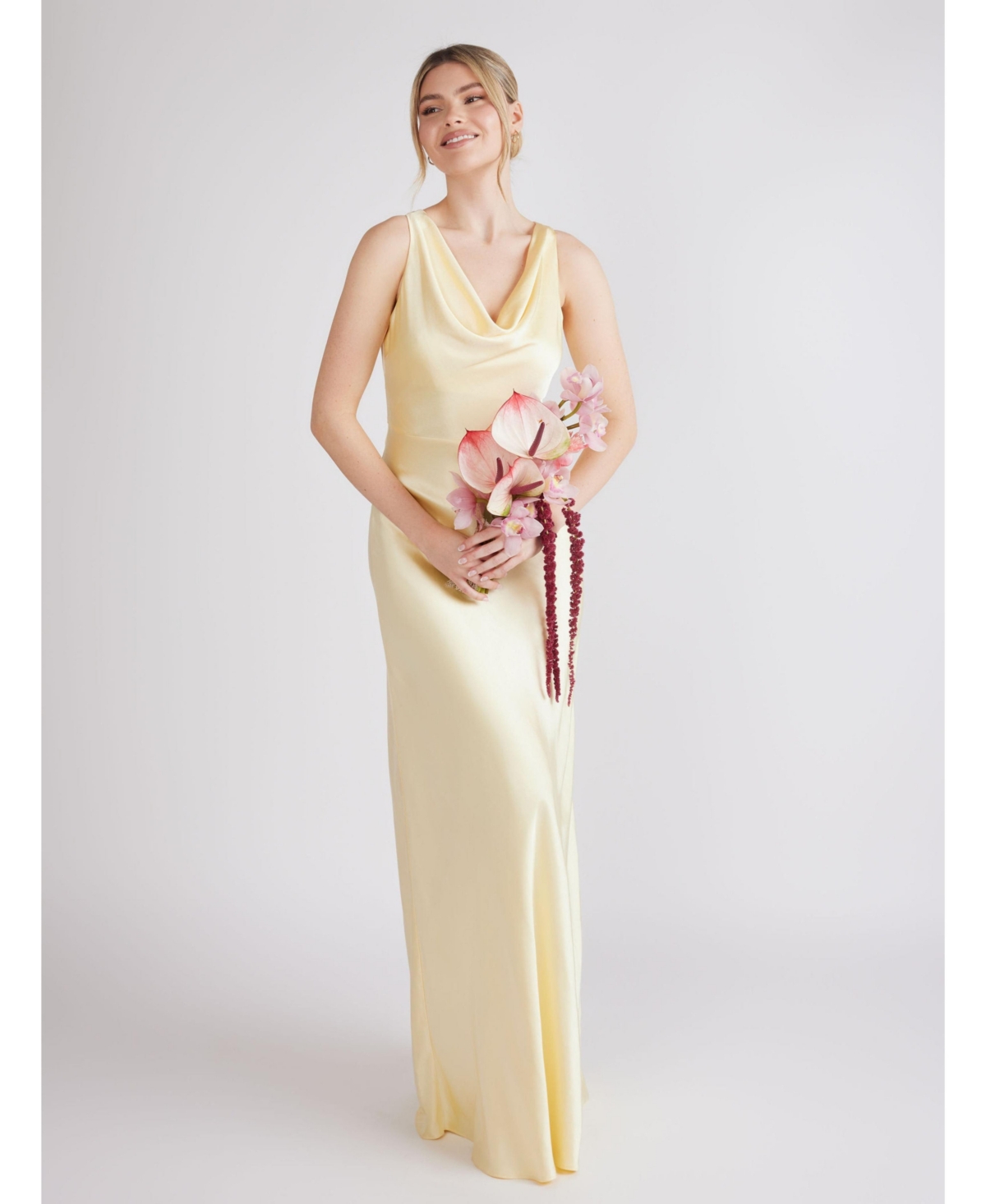 Click here for Six Stories Cowl Front Satin Bridesmaid Dress - Le... prices