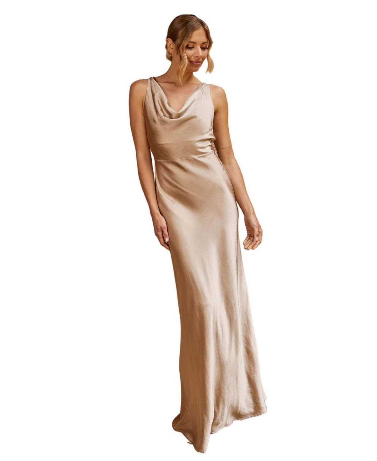 Click here for Six Stories Cowl Front Satin Bridesmaid Dress - Ch... prices