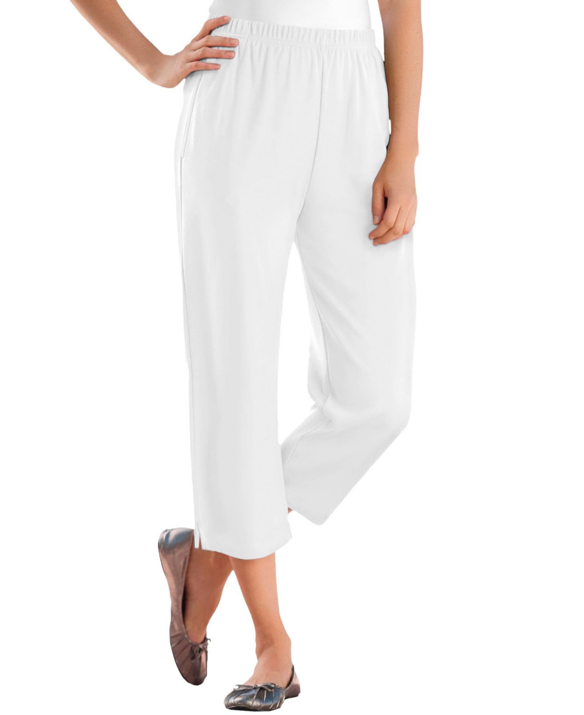 Click here for Woman Within Womens Within 7-Day Knit Capri - Whit... prices