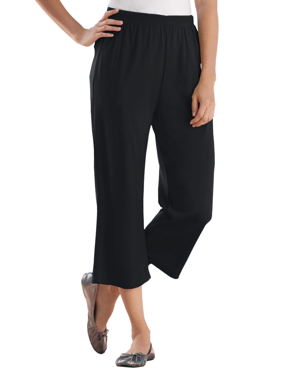 Click here for Woman Within Womens Within 7-Day Knit Capri - Blac... prices