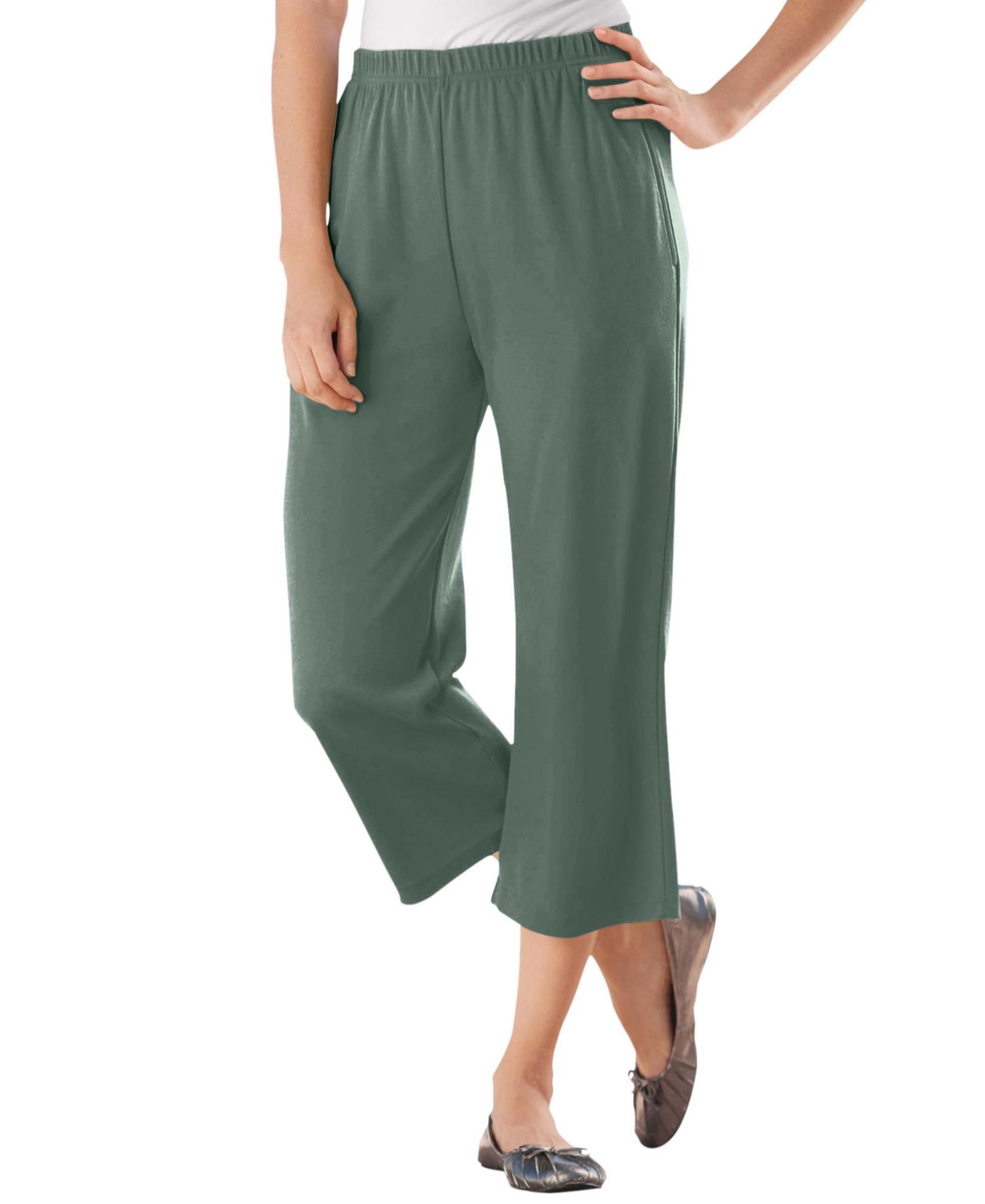 Click here for Woman Within Womens Within 7-Day Knit Capri - Pine prices