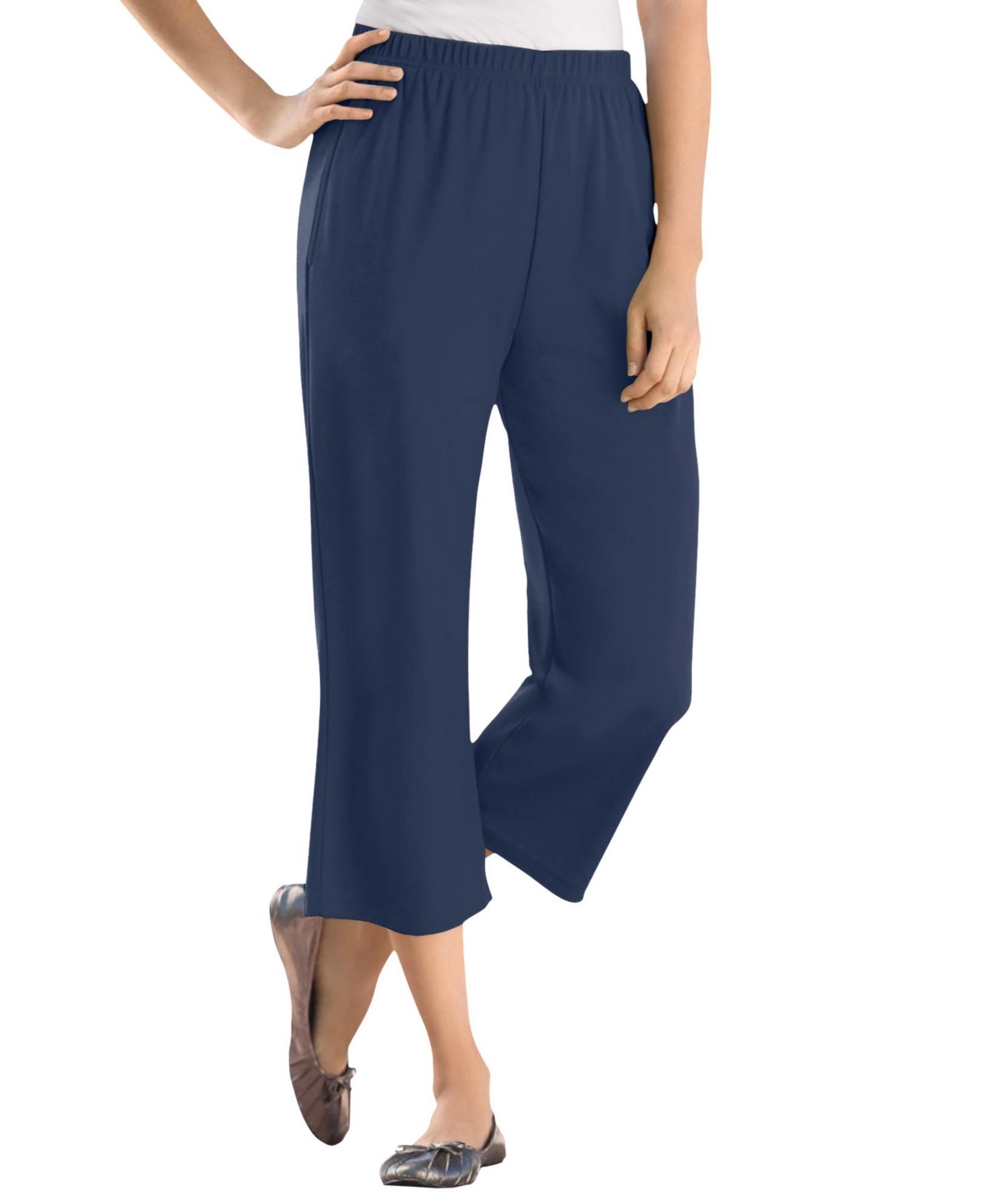Click here for Woman Within Womens Within 7-Day Knit Capri - Navy prices