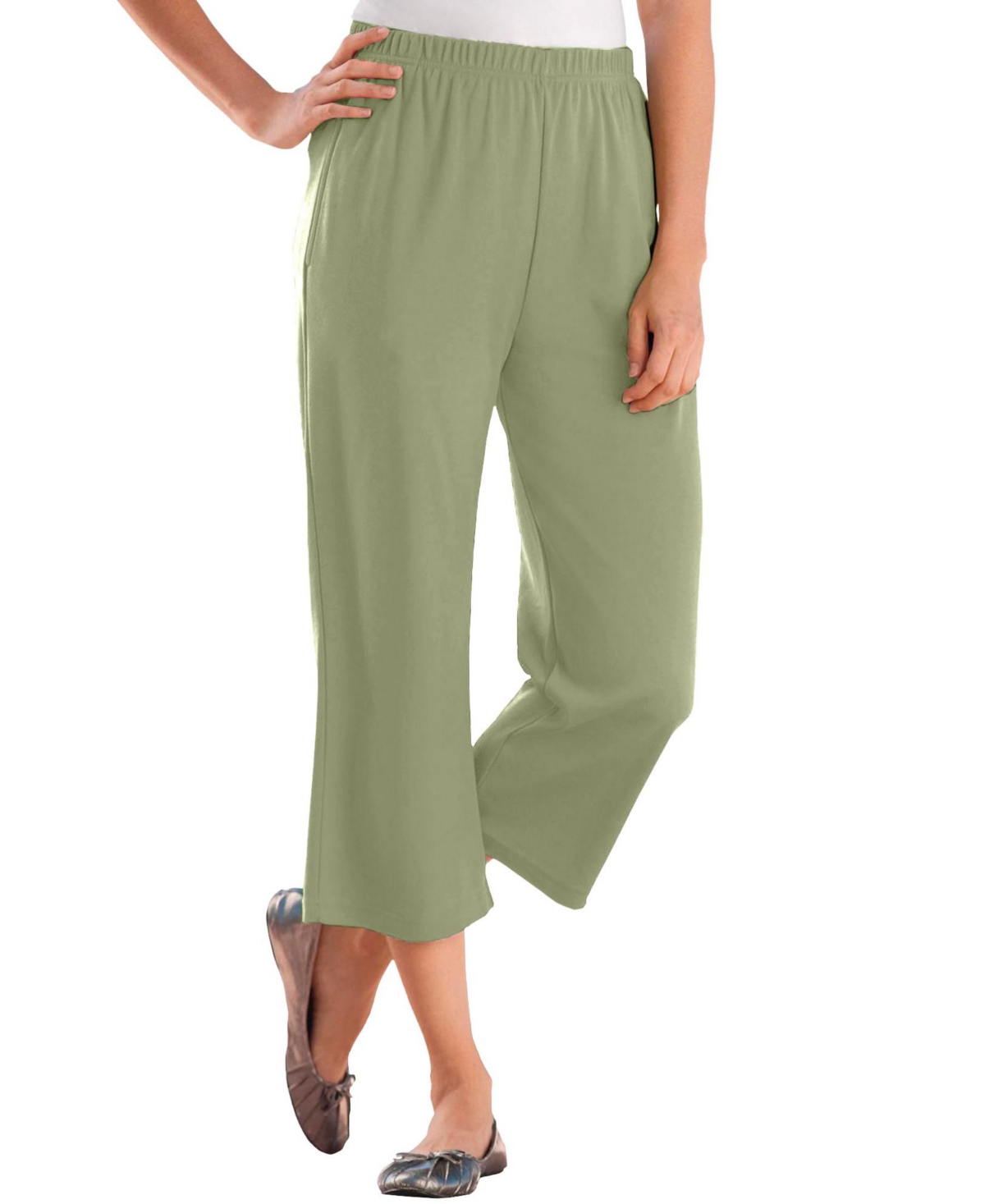 Click here for Woman Within Womens Within 7-Day Knit Capri - Sage prices